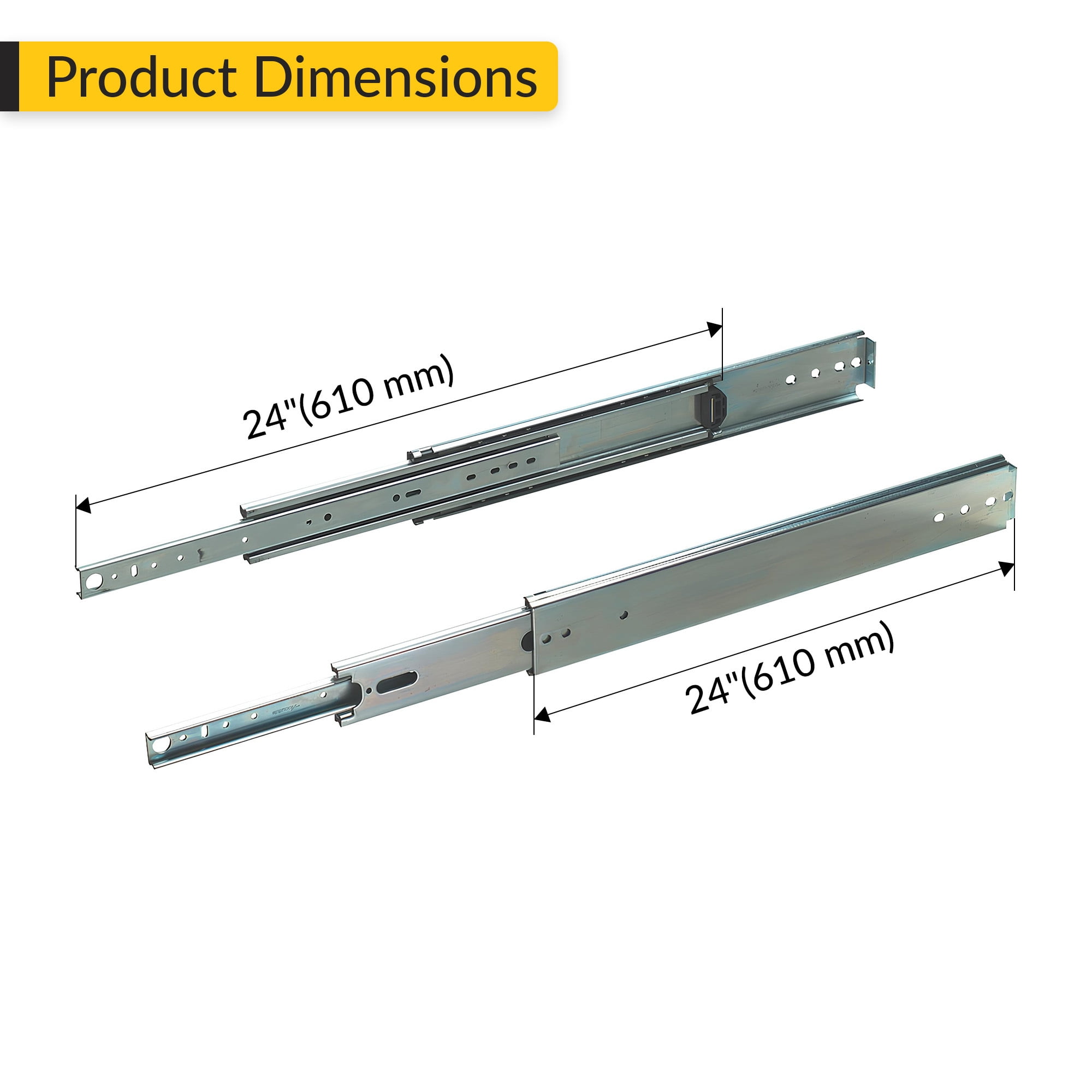 Brixwell QIJF-007 Heavy Duty Non Disconnect Mounted Slide 24" Installation Length Zinc Plated ...