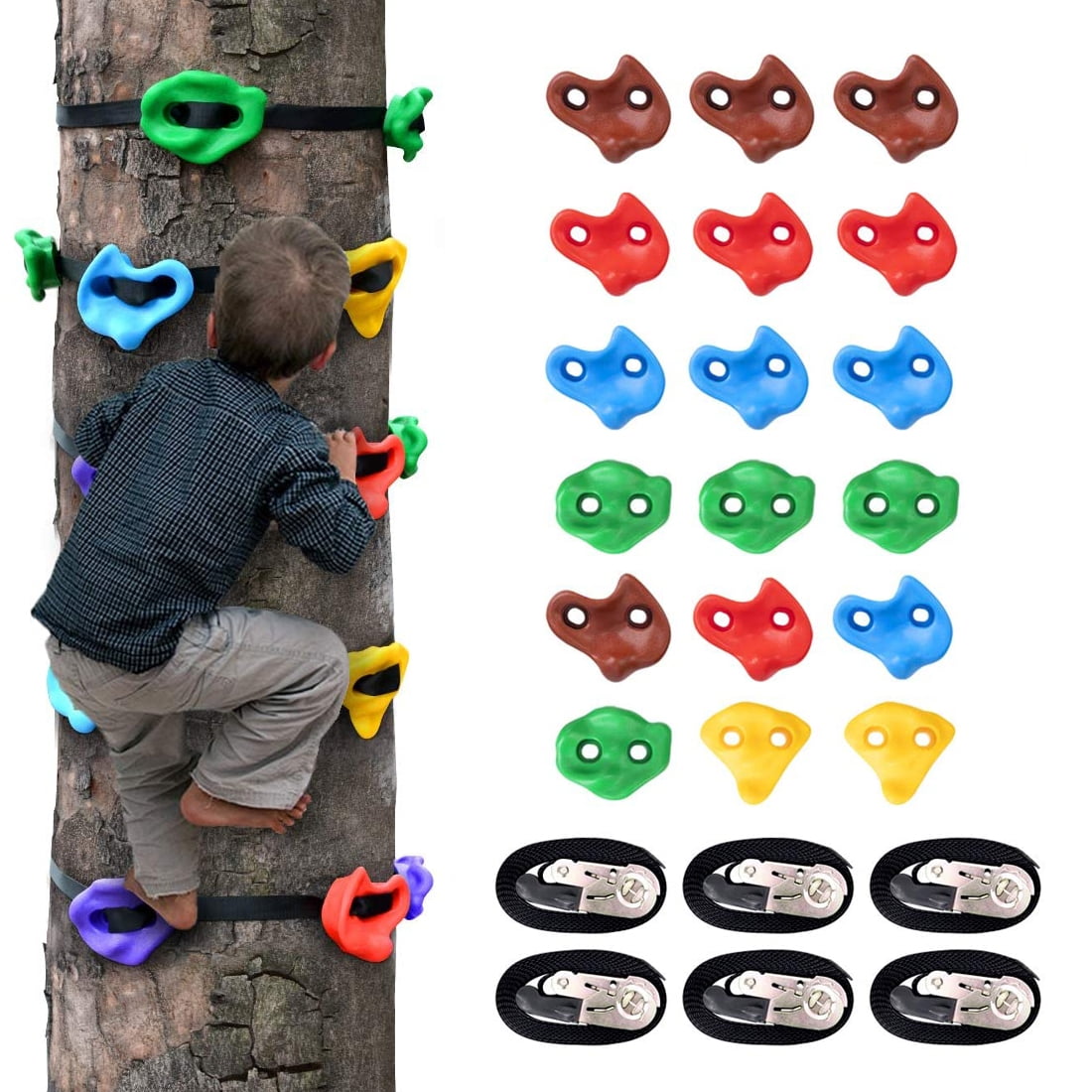 Brizi Living 18 Tree Climbing Holds and 6 Sturdy Ratchet Straps for ...