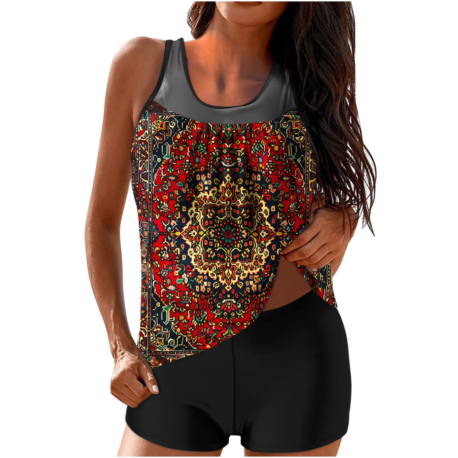 Brnmxoke 2 Piece Tankini Swimsuits for Women Swim Floral Cute Top ...