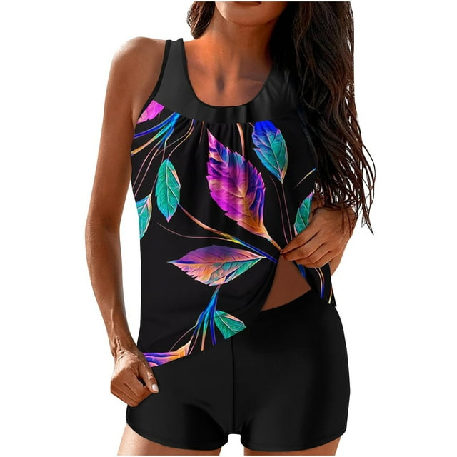 Brnmxoke 2 Piece Tankini Swimsuits for Women with Boy Shorts Athletic ...