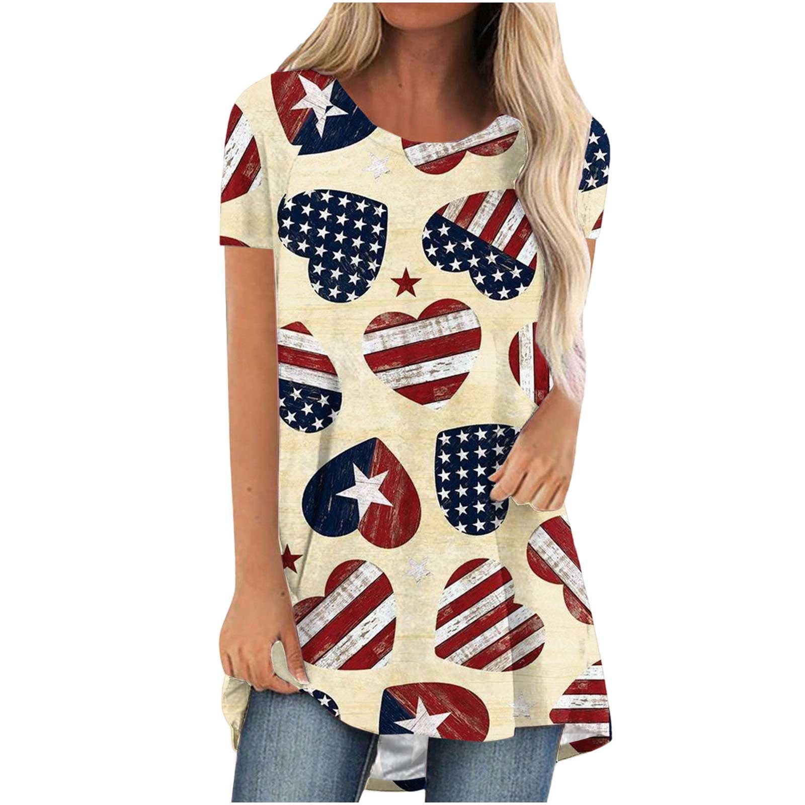 Brnmxoke 2024 Patriotic Shirts for Women American Flag Tunic Shirt Faith American Flag Patriotic ...