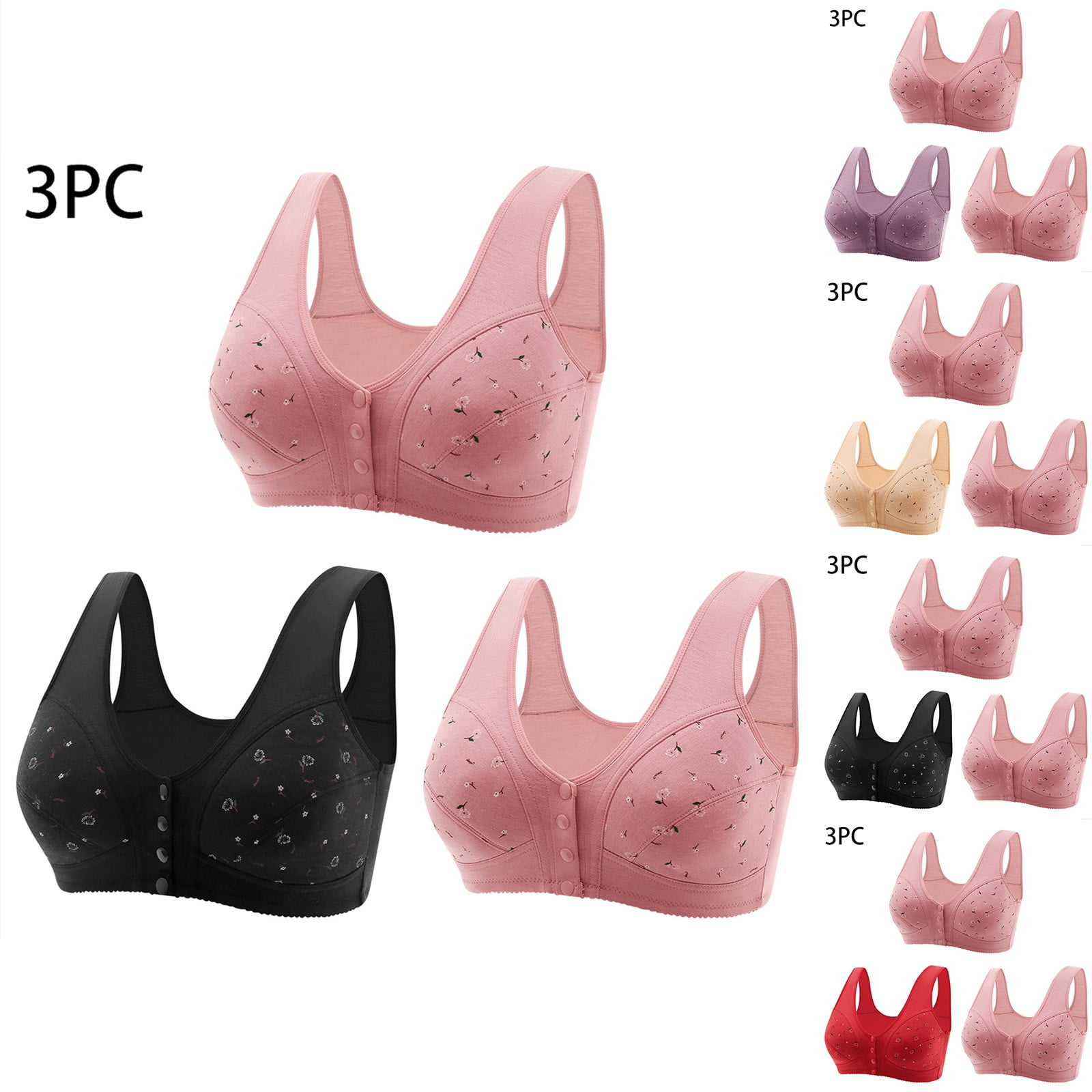 Brnmxoke 3 Pack Elderly Women Button Front Closure Bras Seamless No ...