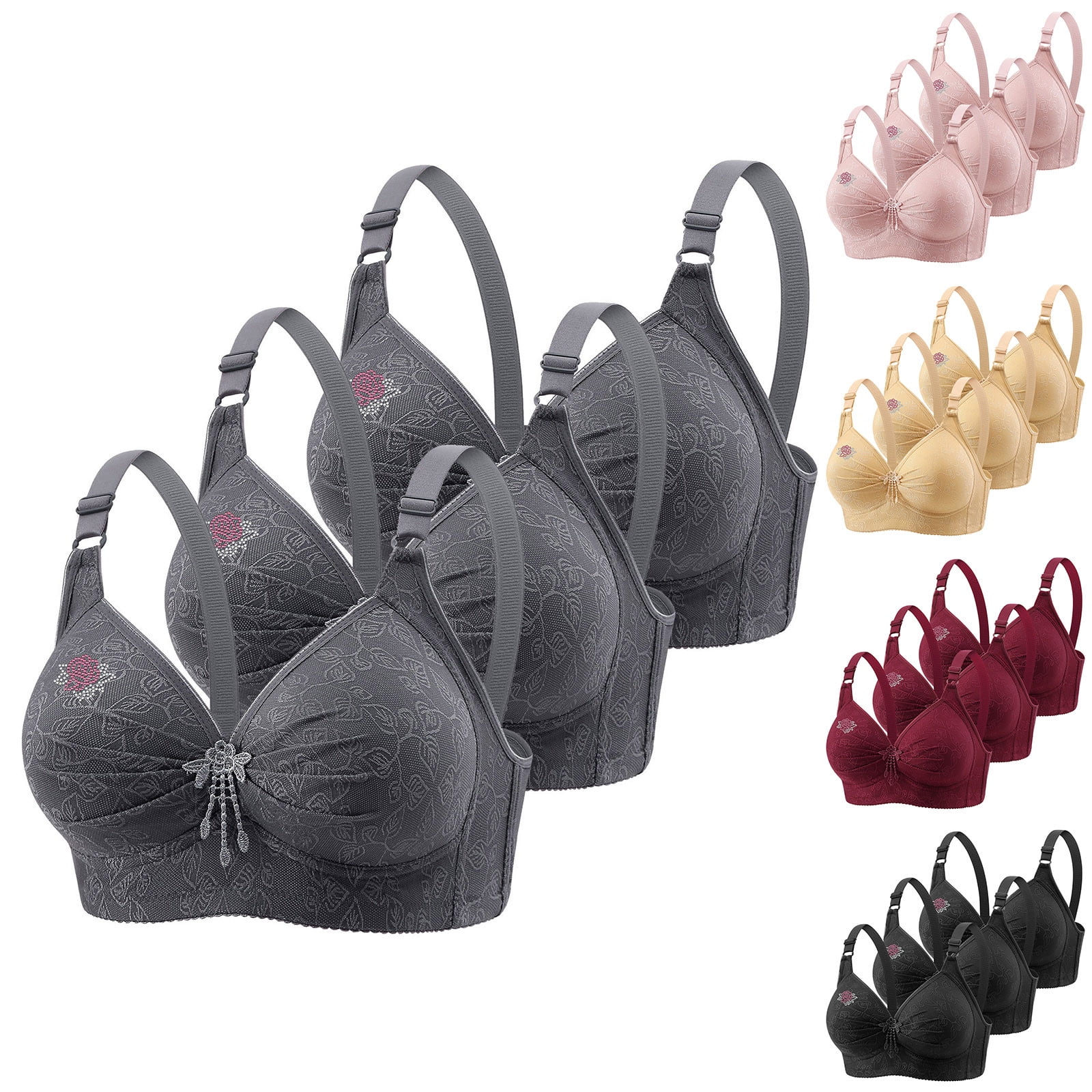 Brnmxoke 3PC Floral Printed Wireless Bras for Women No Underwire ...