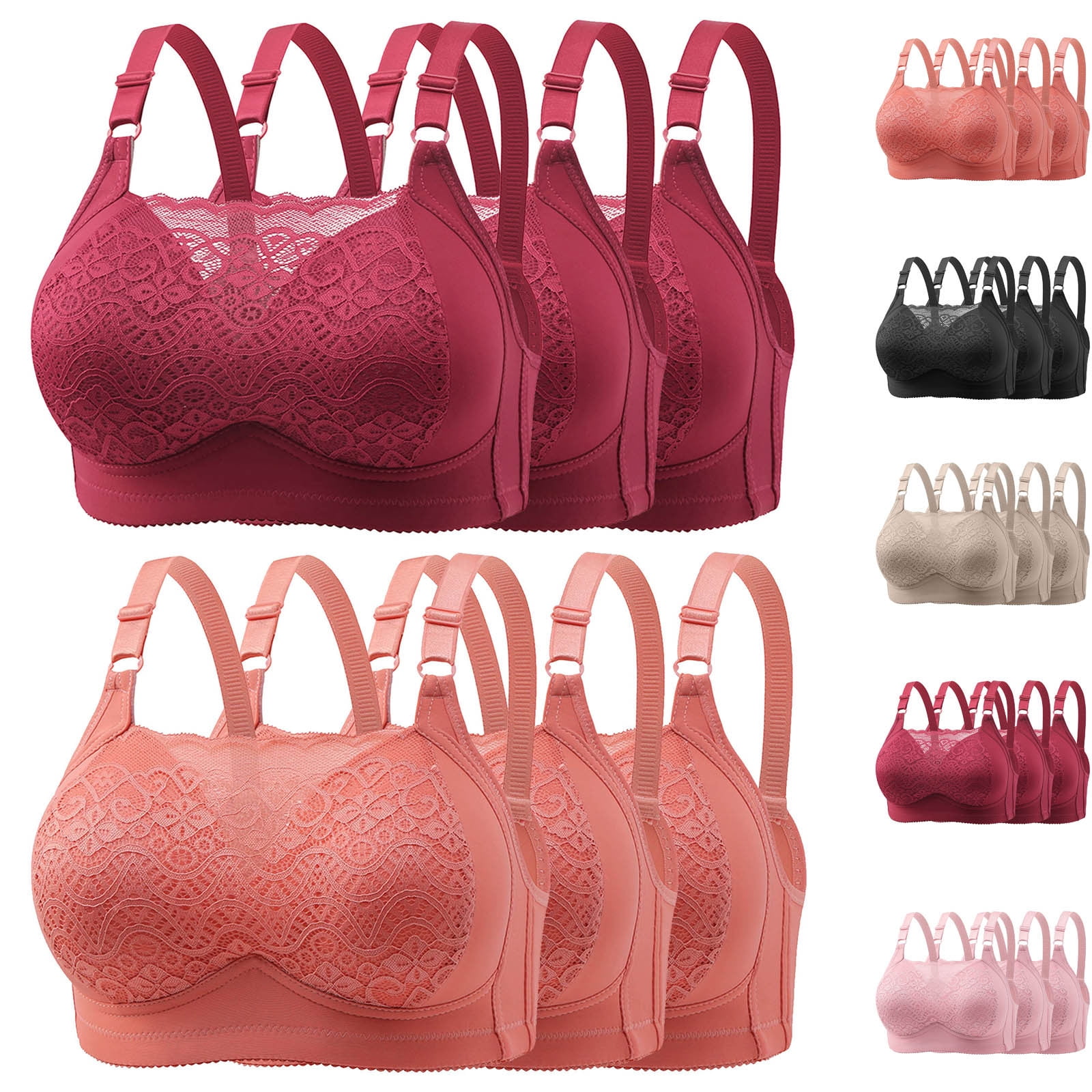 Brnmxoke 3PC Womens Push Up Lace Everyday Bras Comfortable Wireless ...