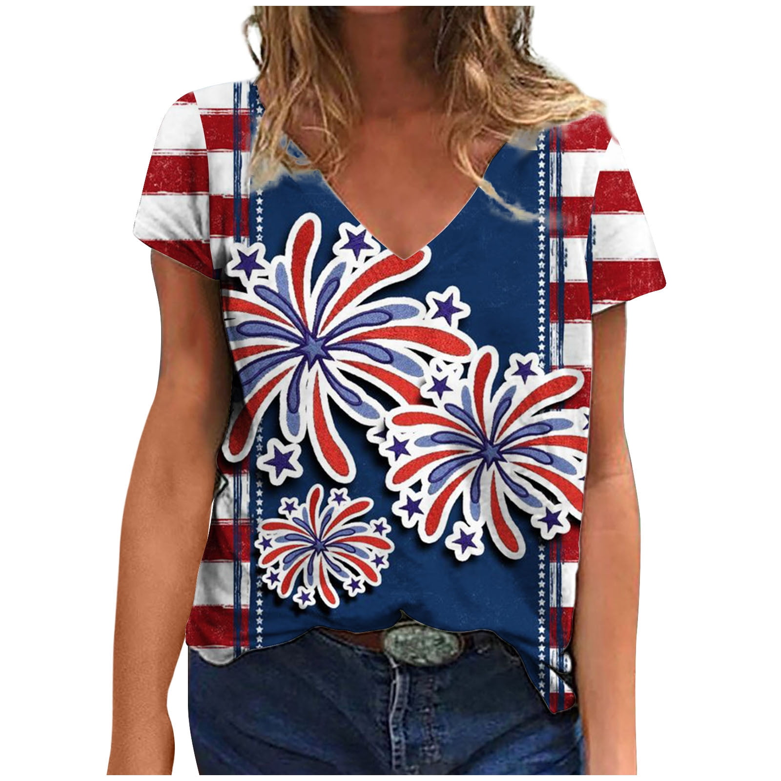 Brnmxoke 4th Of July Shirts Women Usa Star Stripes Fourth July Tee