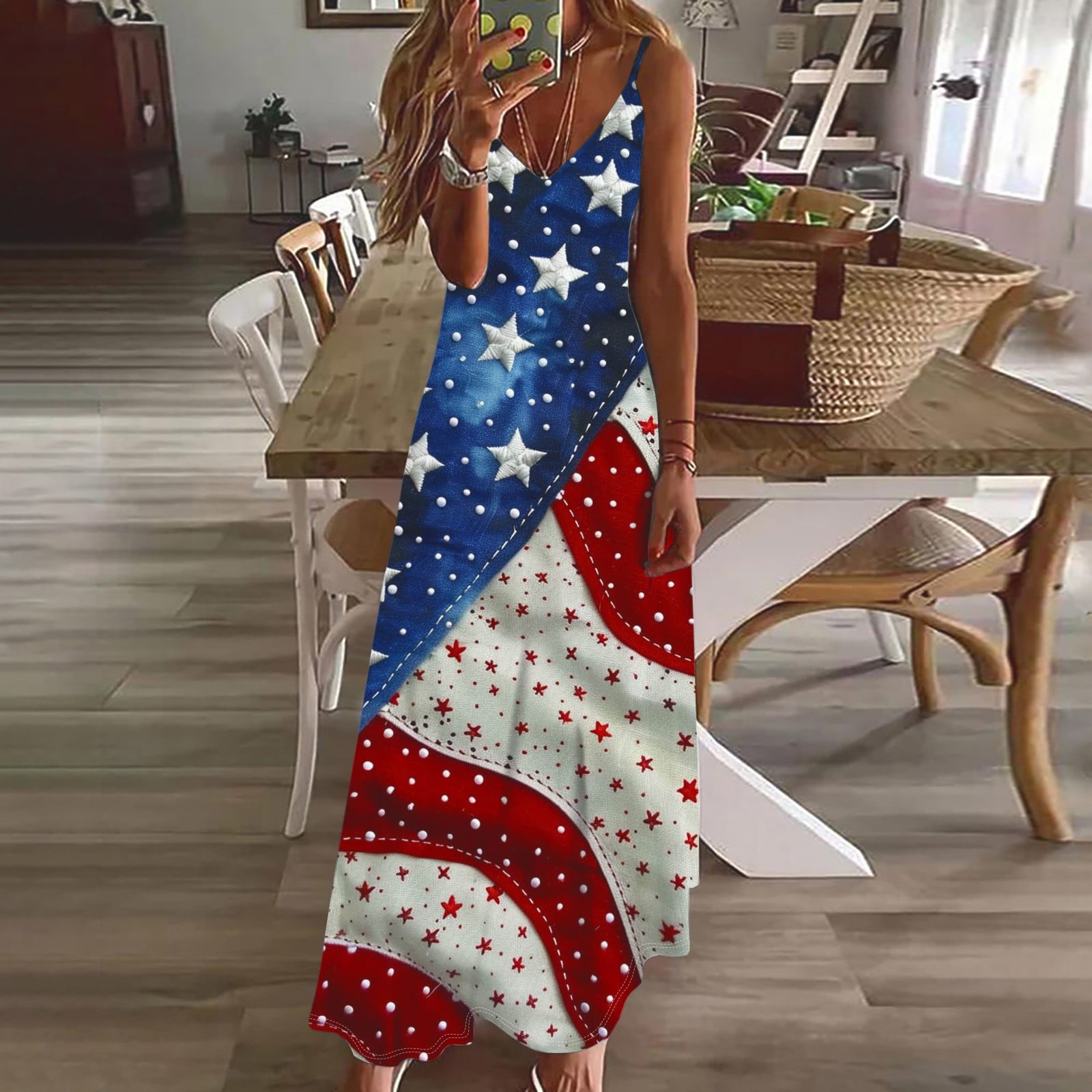 Brnmxoke American Flag Maxi Dress,4th of July Women Dress Patriotic ...
