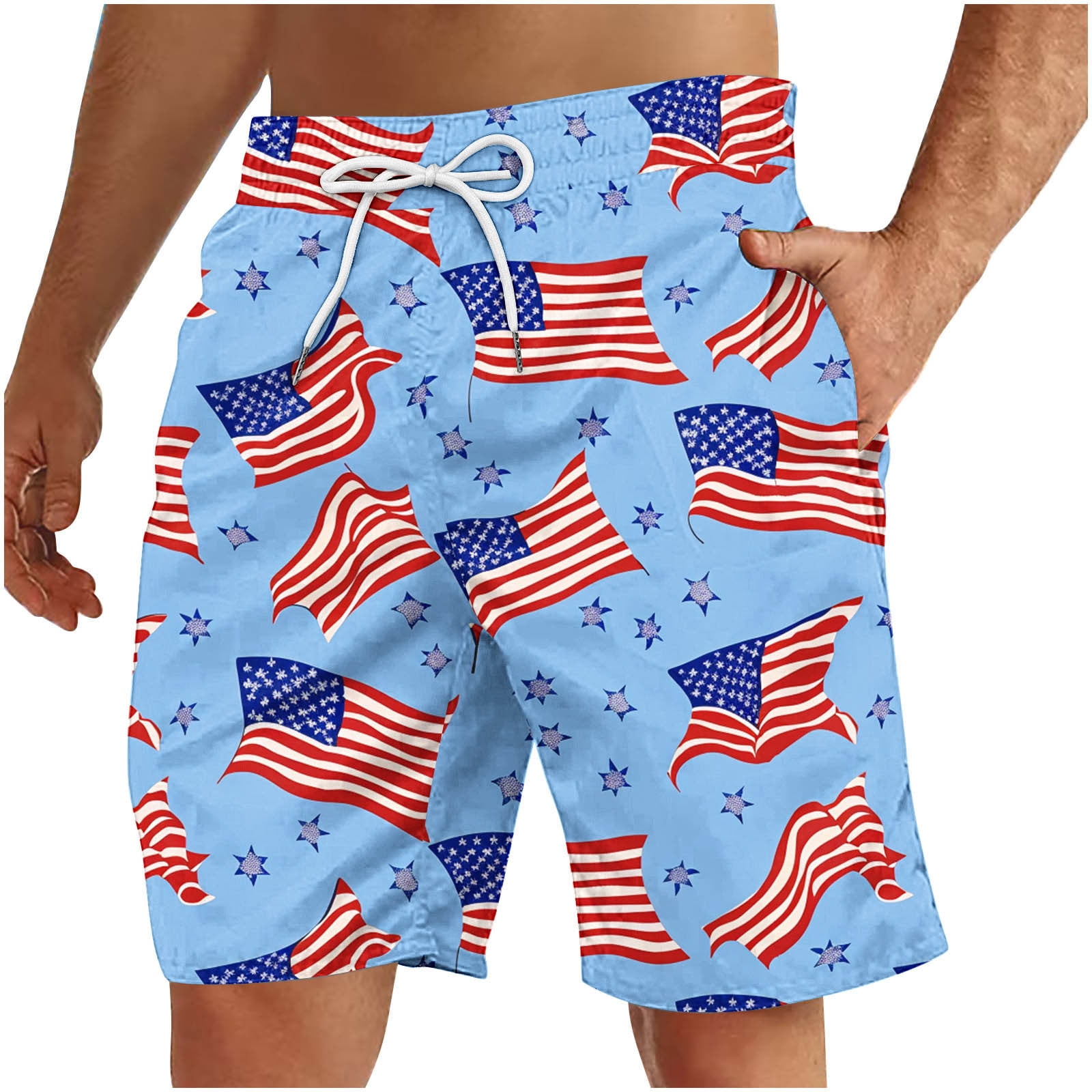 Brnmxoke Men's Patriotic Swim Trunks Elastic Waist Quick-Dry Swimwear ...