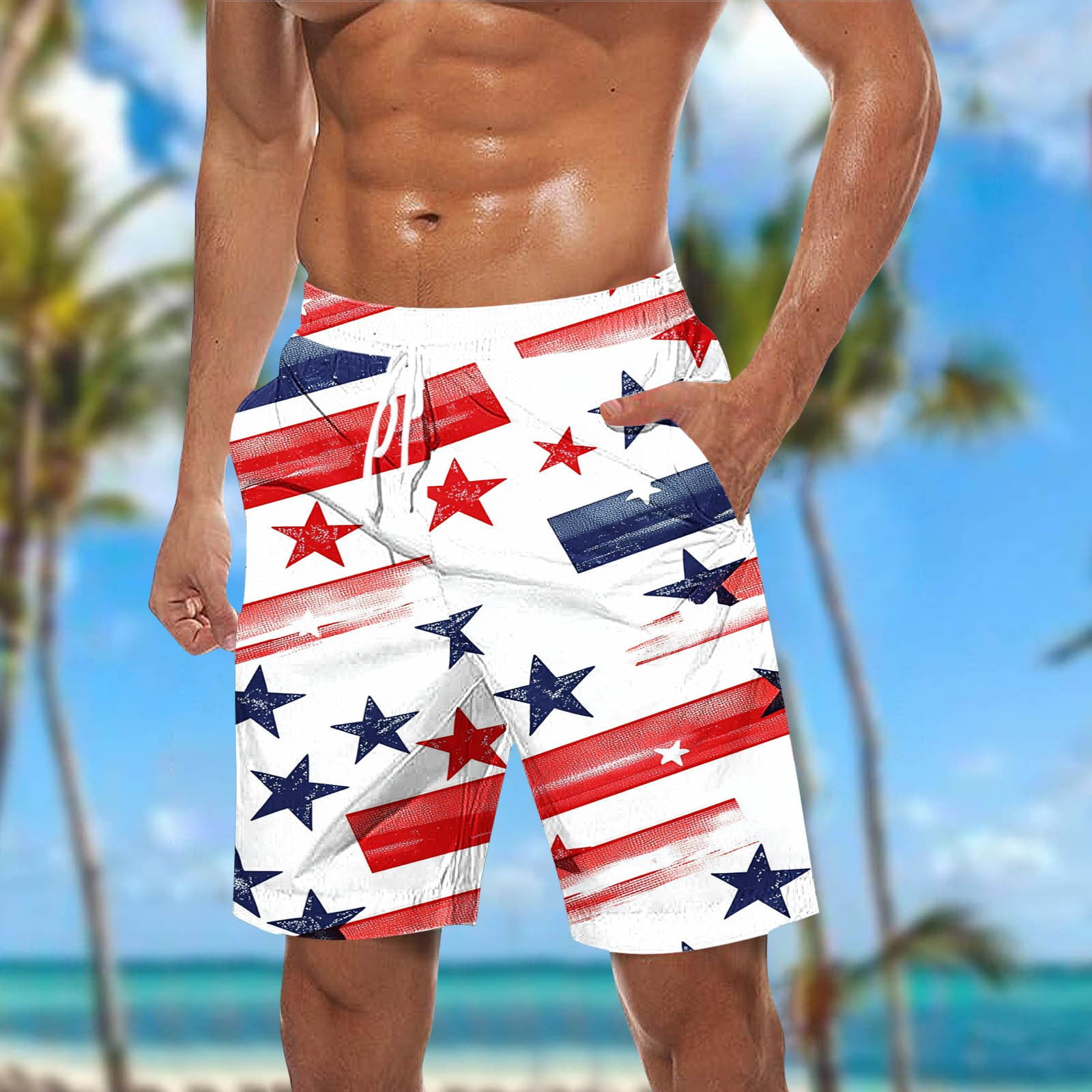 Brnmxoke American Flag Mens Swim Trunks 5" Stretch Beach Shorts Quick ...