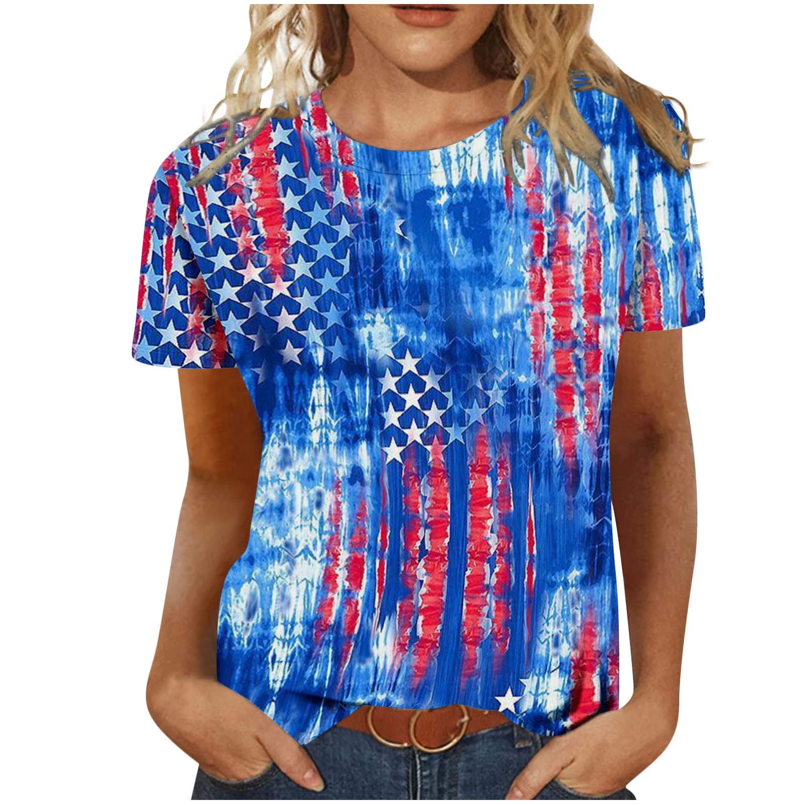 Brnmxoke American Flag T Shirt Women Plus Size Patriotic Shirts For