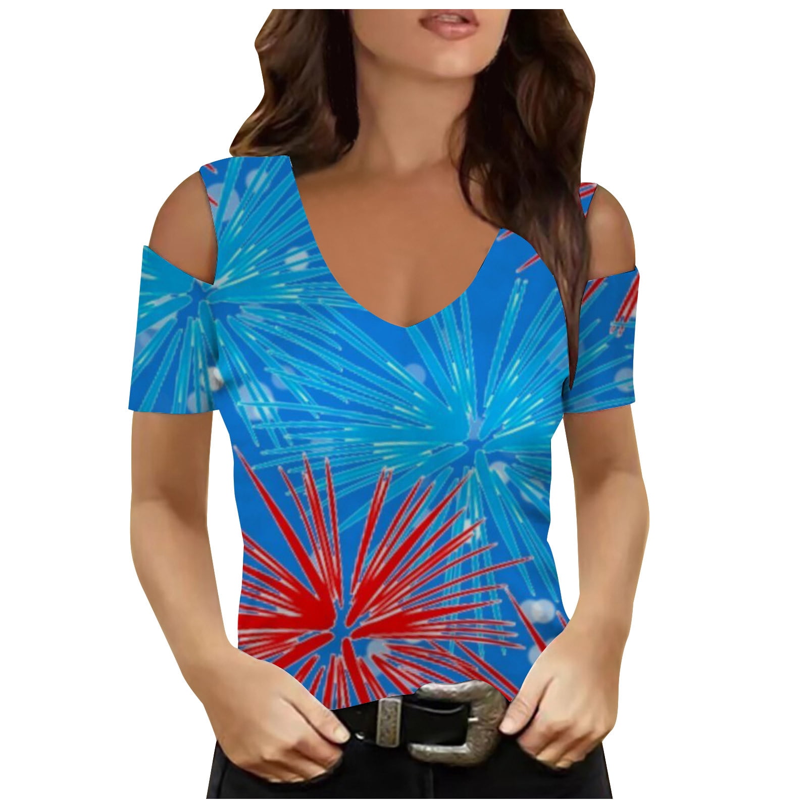 Brnmxoke American Flag Tshirt Women Red White and Blue Shirts Summer ...