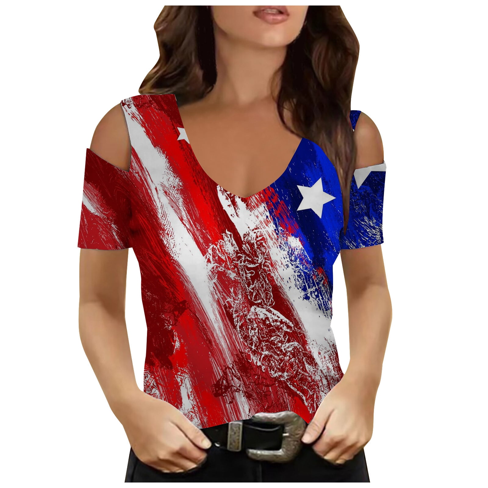 Brnmxoke American Flag Tshirt Women Red White and Blue Shirts Summer ...