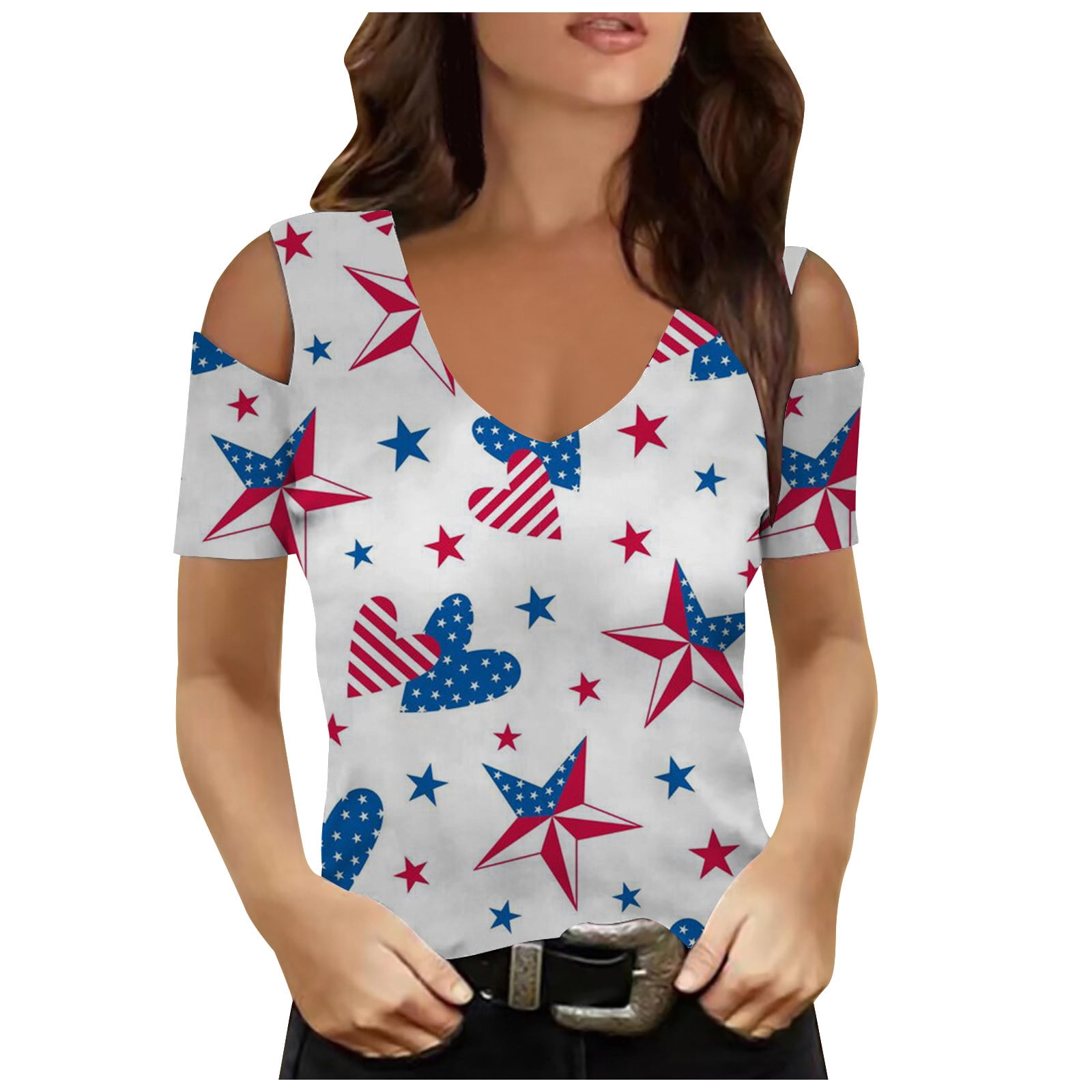 Brnmxoke American Flag Tshirt Women Red White and Blue Shirts Summer ...