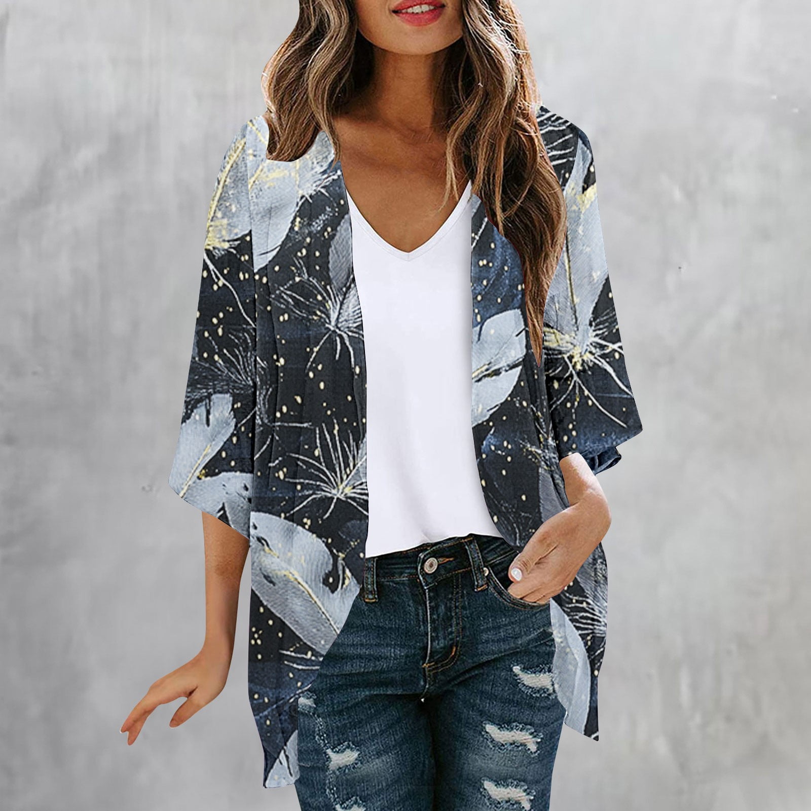 Brnmxoke Beach Cover Ups for Women 3/4 Length Sleeve Kimono Cardigan ...