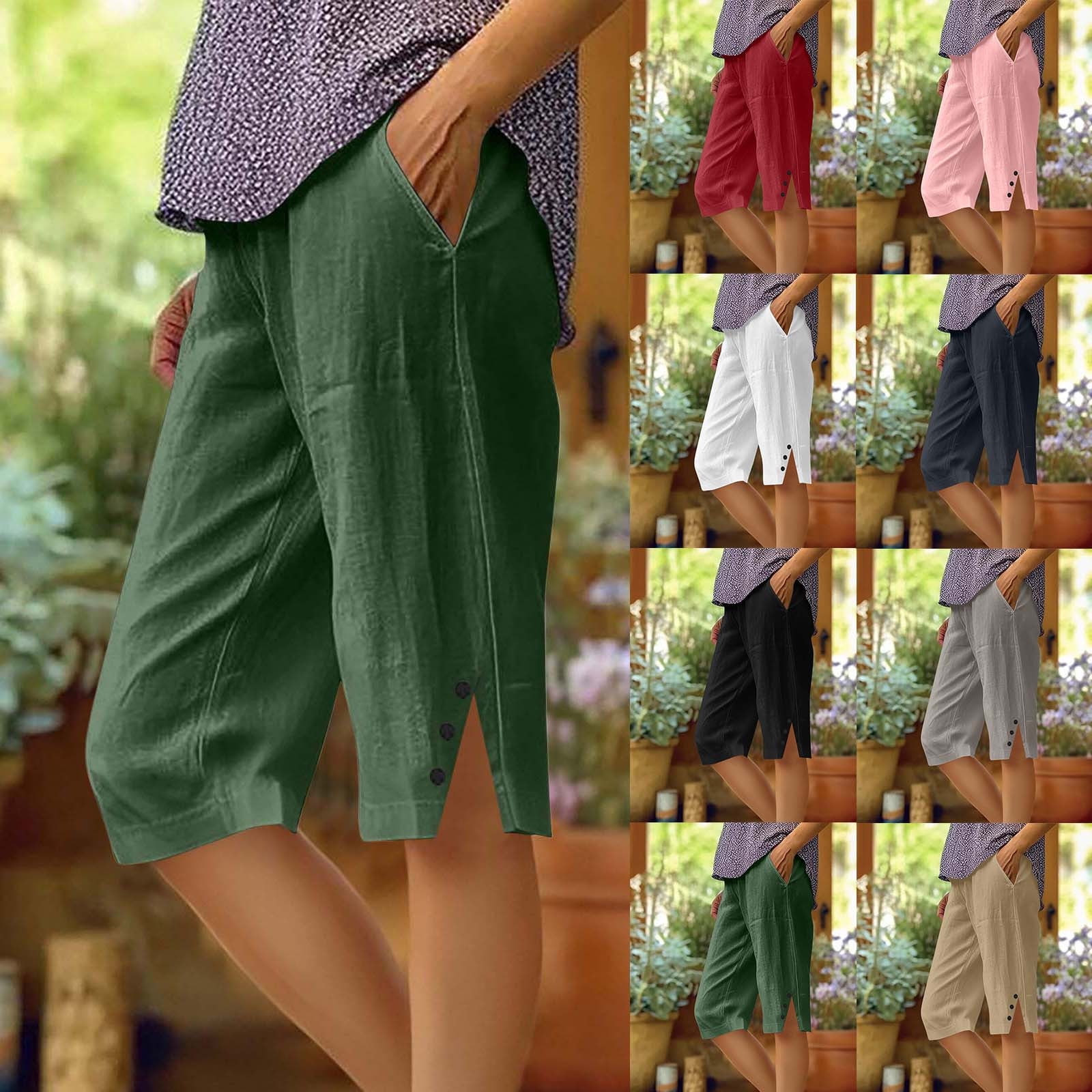 Brnmxoke Bermuda Shorts for Women Knee Length Summer Cotton Linen ...