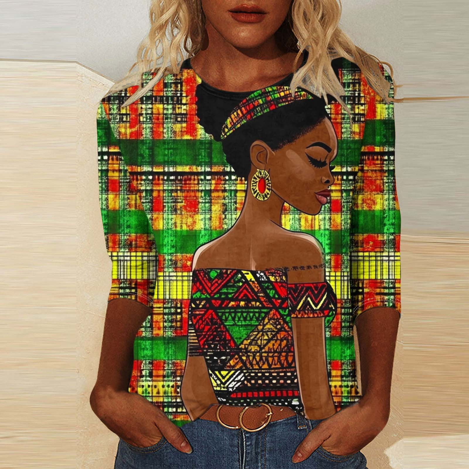 Brnmxoke Black History Graphic Tees Plus Size 3/4 Sleeve Women Tops ...