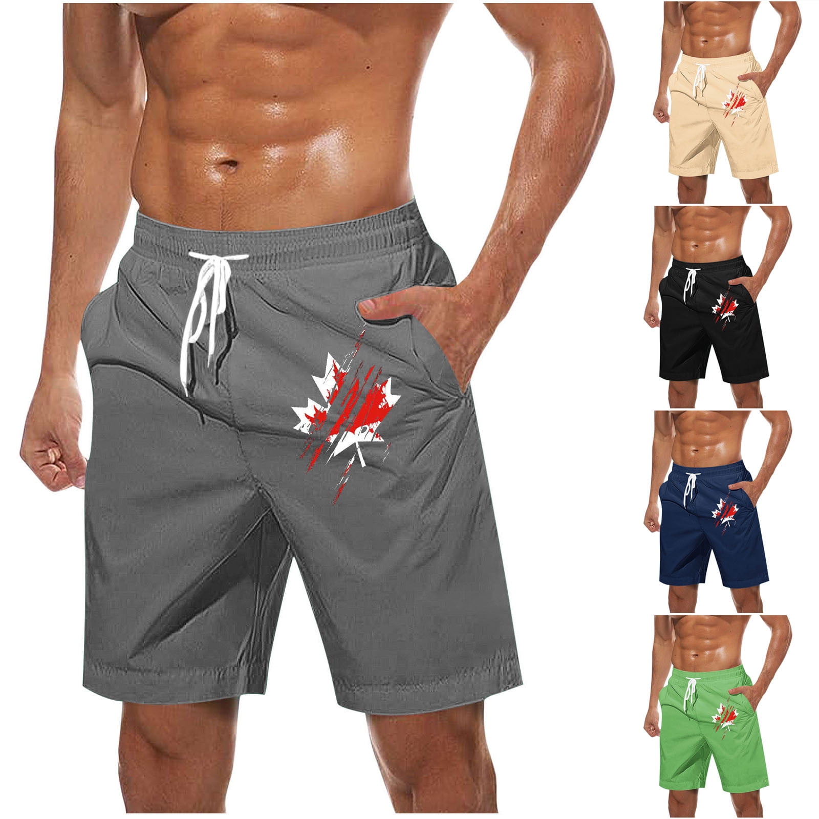 Brnmxoke Canada Day 7 Inch Mens Swim Trunks Canada Flag Board Shorts ...