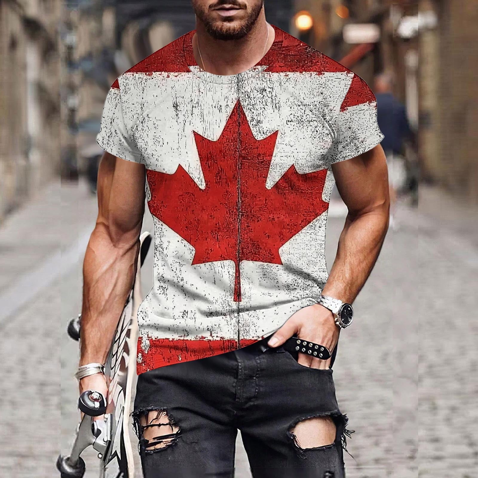 Brnmxoke Canada Flag Short Sleeve Men's T-Shirt Canada Day Flag T-Shirt ...