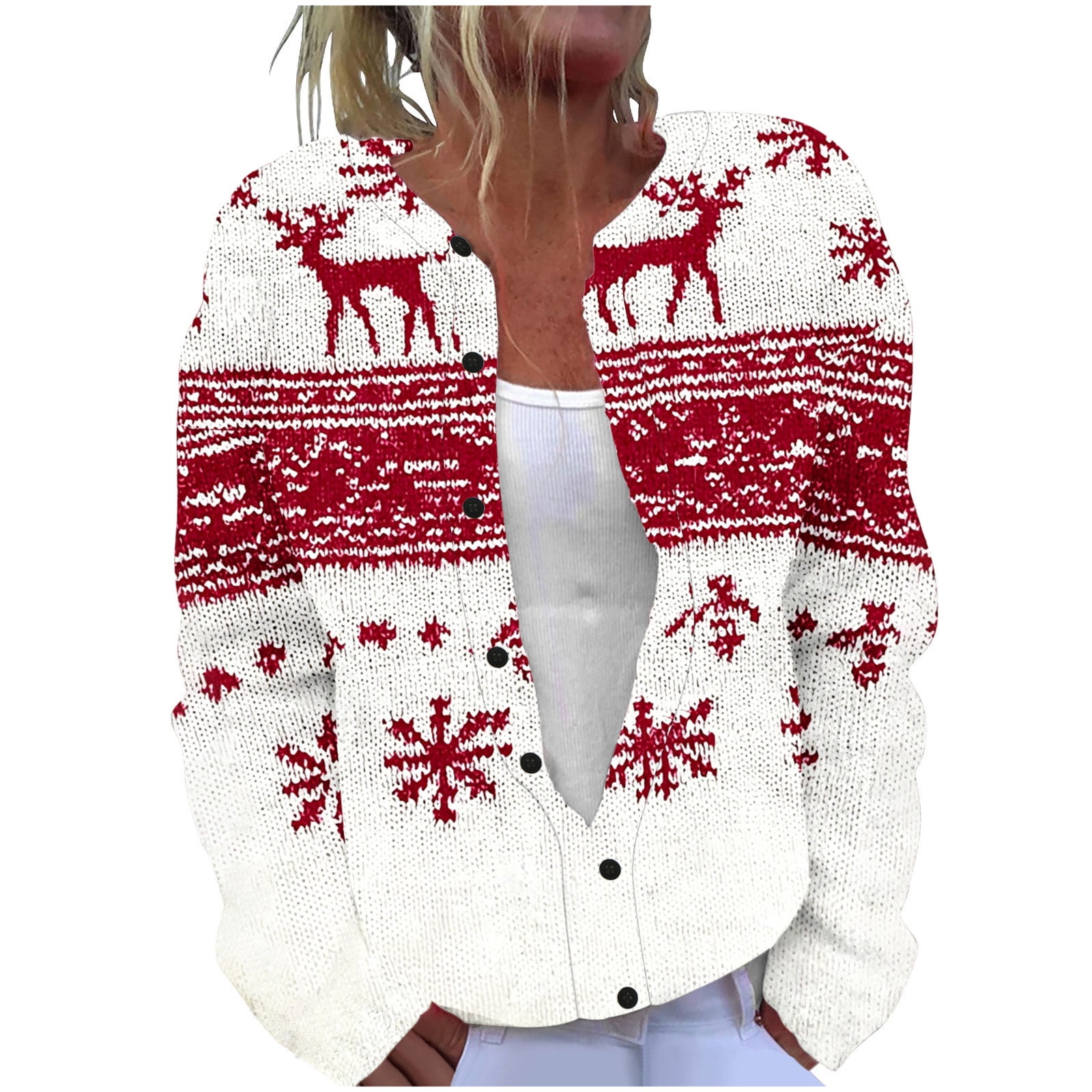 Brnmxoke Christmas Light Up Sweaters For Women Ugly Button Down Crochet ...