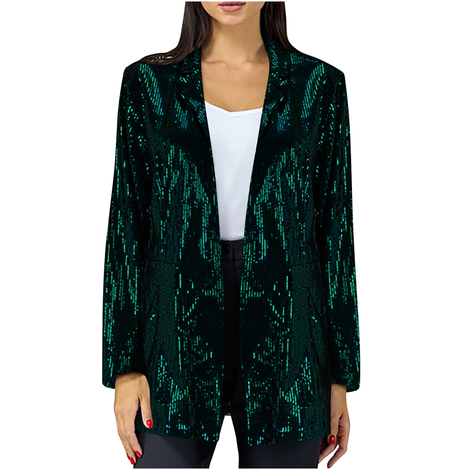 Brnmxoke Clearance Sale Women's Sequins Blazer Long Sleeve Sparkle Open ...