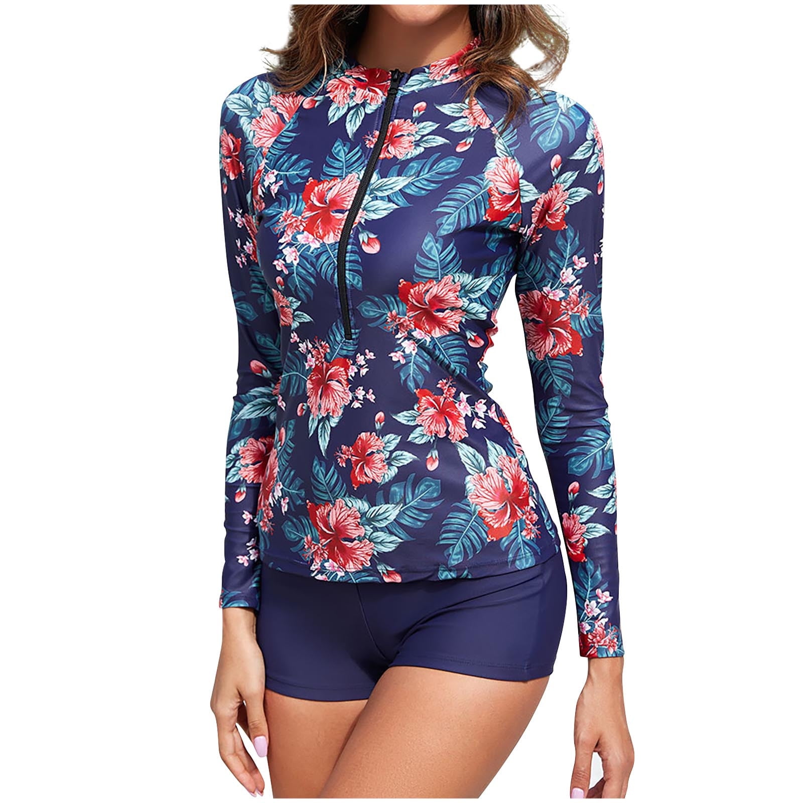 Brnmxoke Clearance Women Two Piece Rash Guard Long Sleeve Swimsuits ...