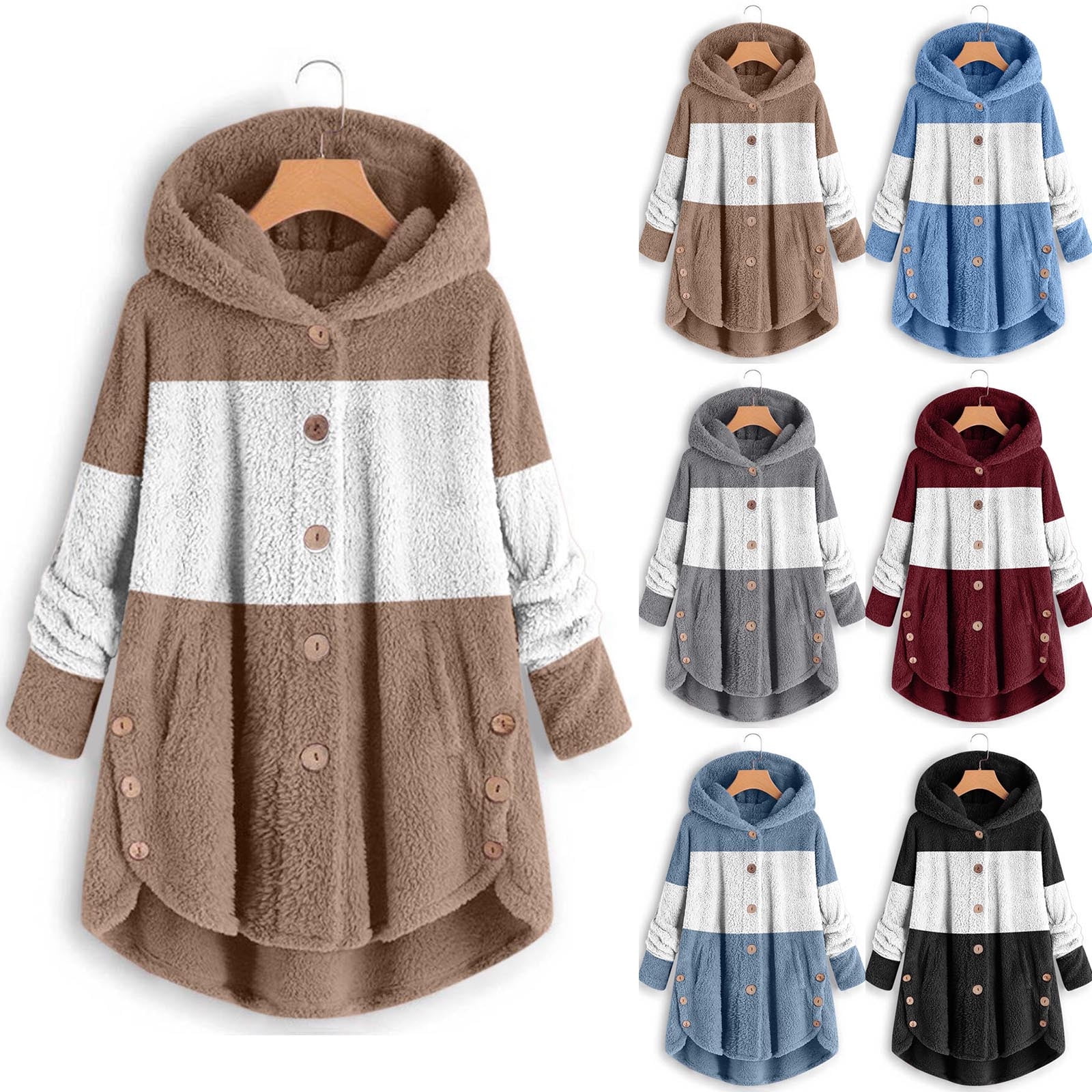 Brnmxoke Color Block Fleece Jackets Womens 2024 Fall Winter Fuzzy ...