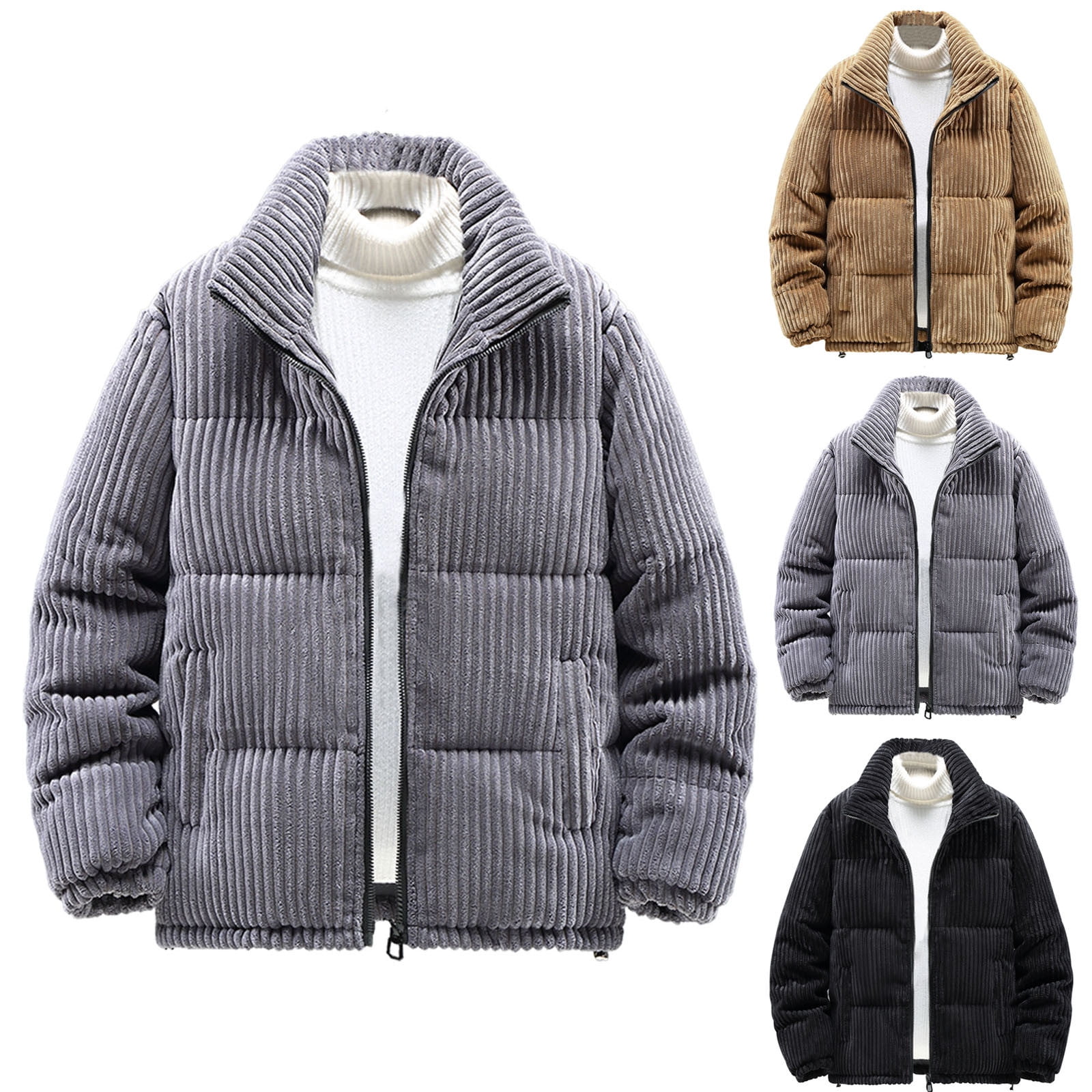Brnmxoke Corduroy Jackets for Men Quilted Bubble Puffer Jacket Mock ...