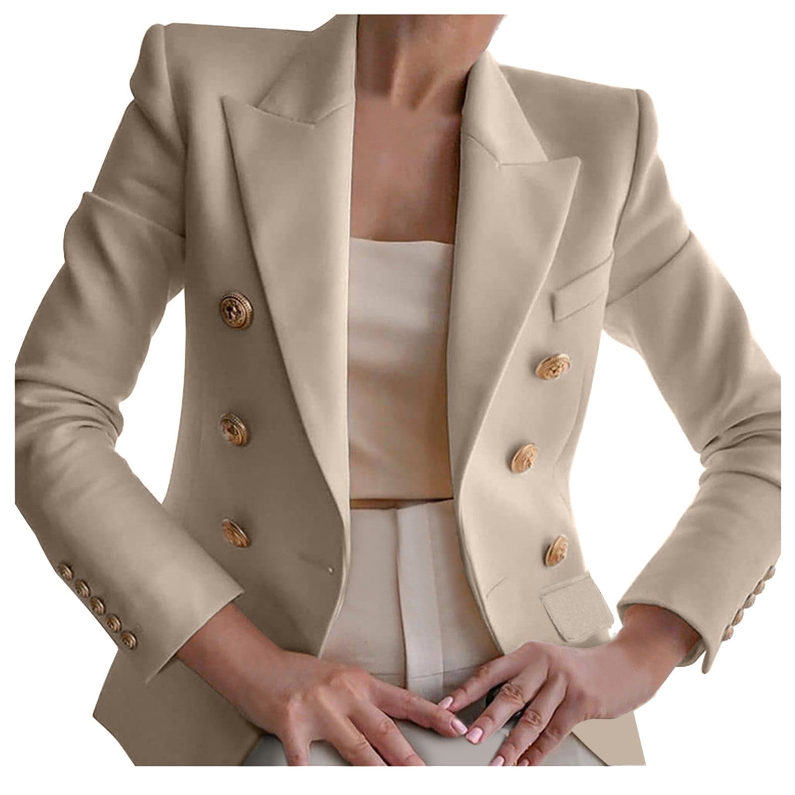 Brnmxoke Double Breasted Blazer for Women Lapel Collar Button Jacket ...
