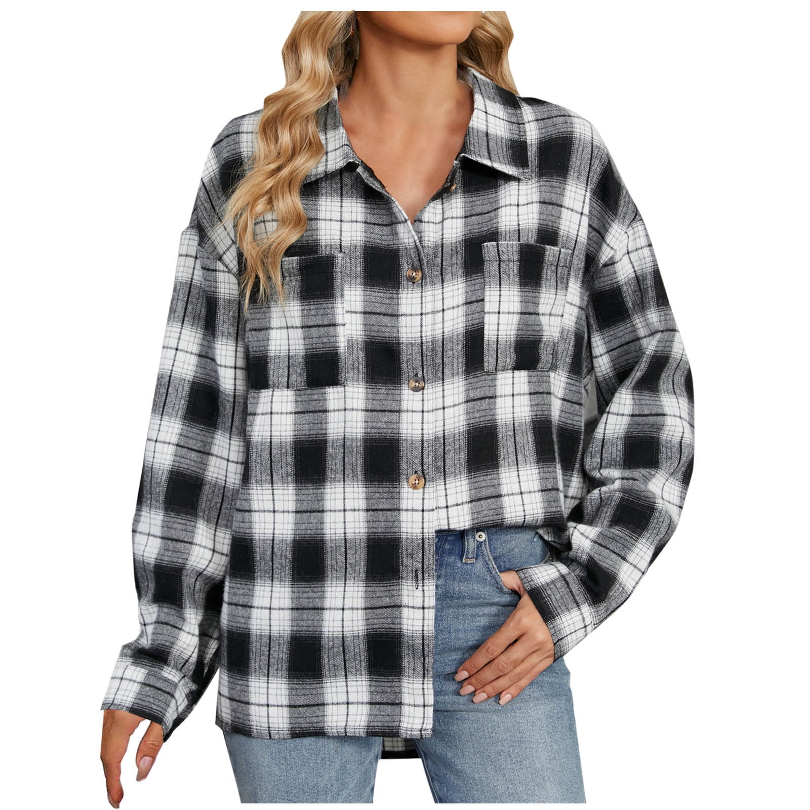 Brnmxoke Fall Flannel Shirts for Women Flannel Shirt Women Button Down ...