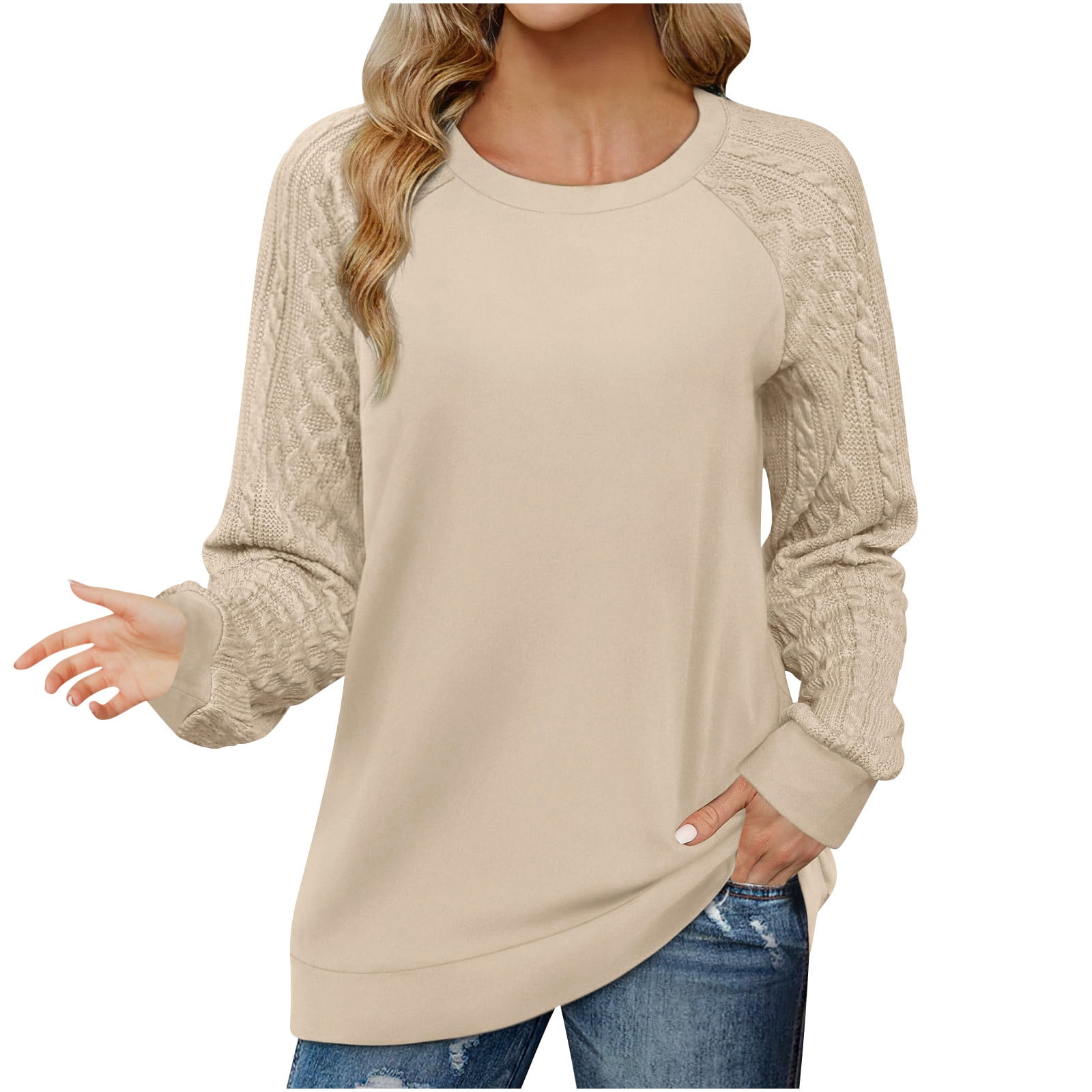 Brnmxoke Fall Prime Sweatshirts for Women Crewneck Cable Knit Sleeve ...