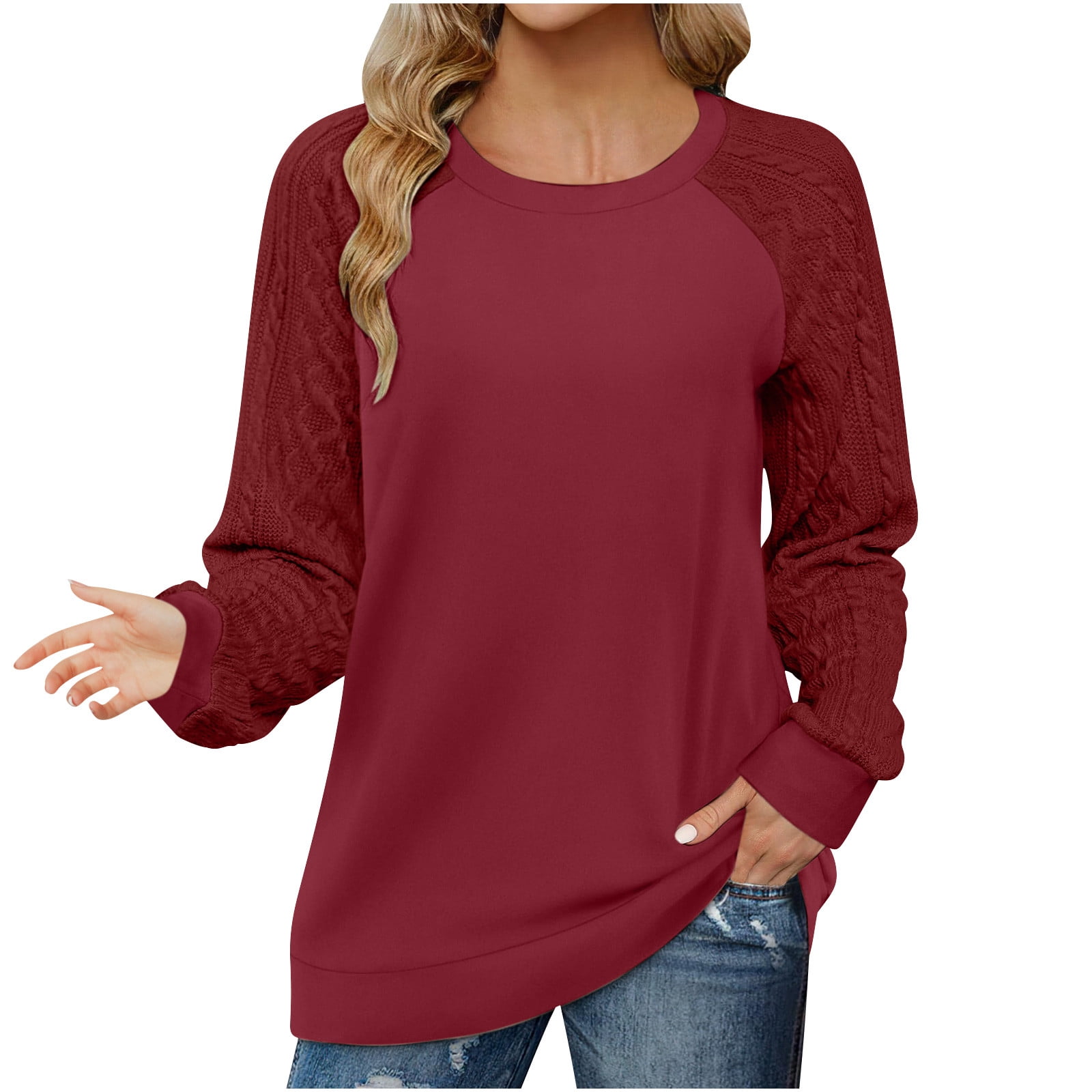 Brnmxoke Fall Prime Sweatshirts for Women Crewneck Cable Knit Sleeve ...