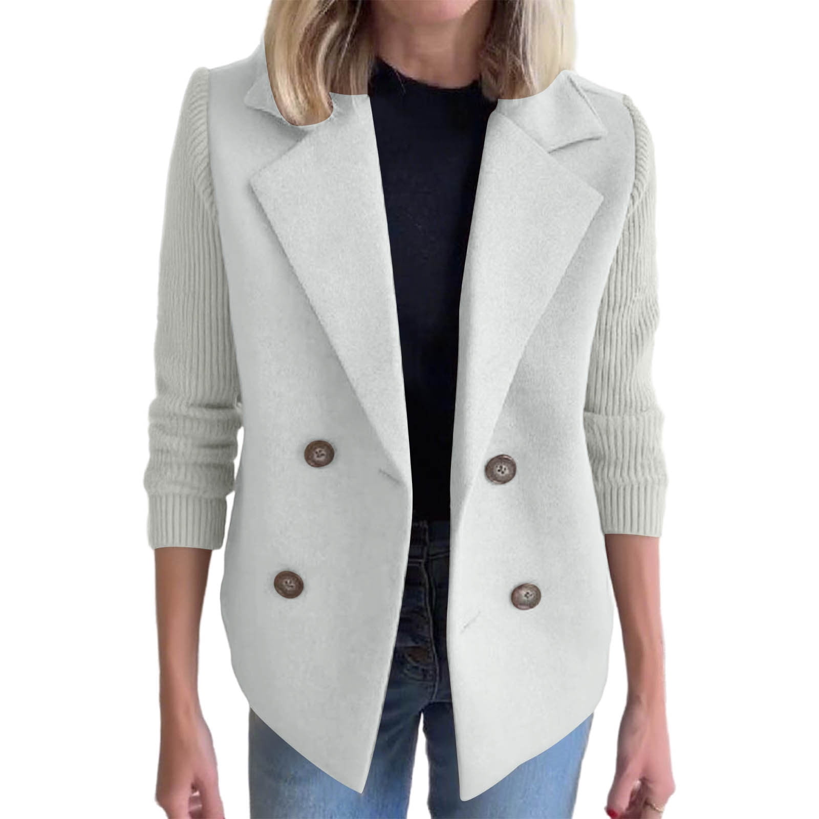 Brnmxoke Fitted Blazers Women Double Breasted Wool Pea Coat Notched ...