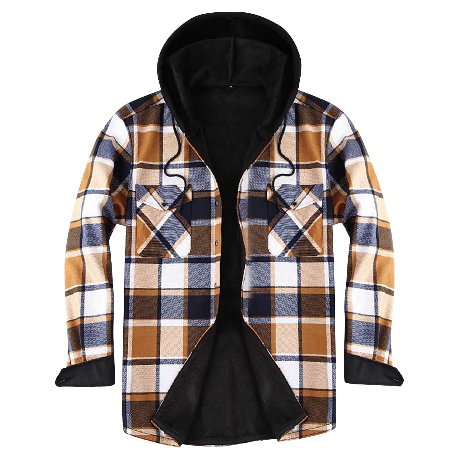 Brnmxoke Flannel Jacket Mens - Button Down Quilted Plaid Jackets with ...