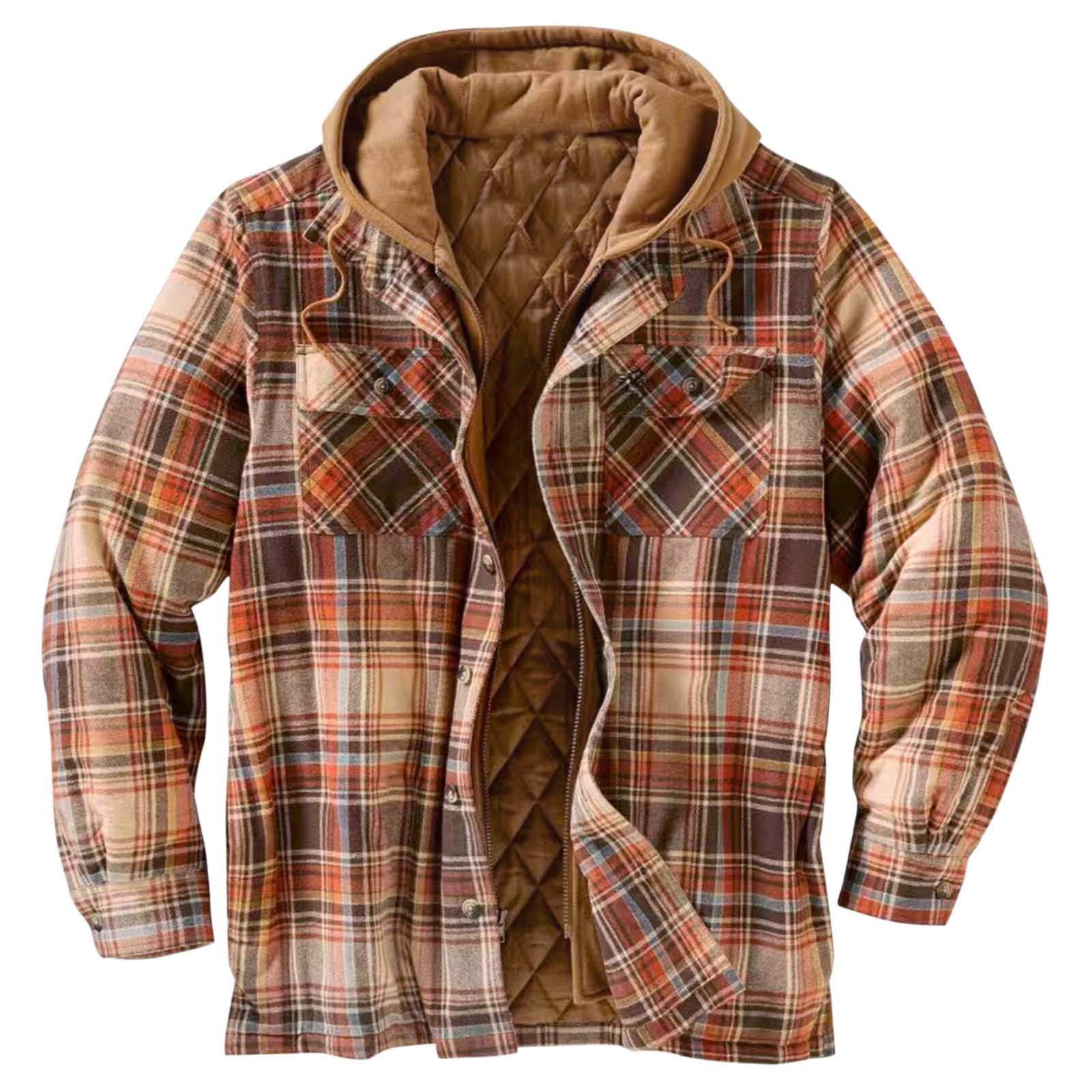 Brnmxoke Flannel Shirt with Hood for Men Full Zip Fleece Flannel ...