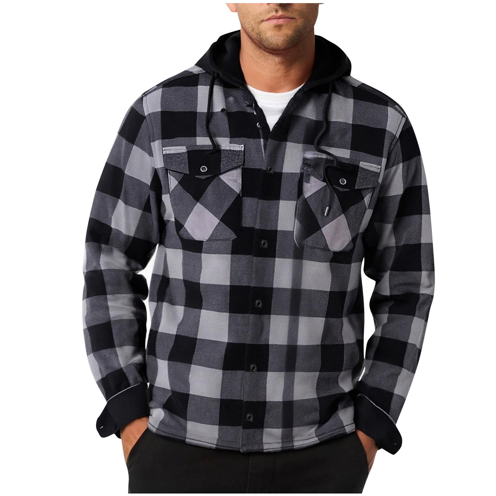 Brnmxoke Flannel Work Jacket Men - Button Down Quilted Plaid Jackets ...