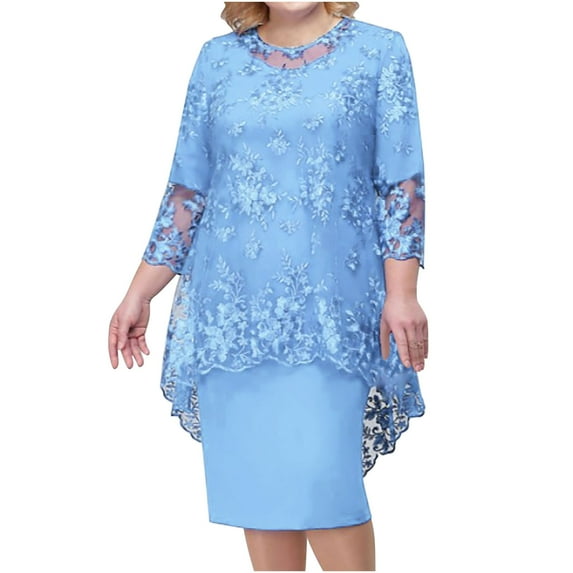 Brnmxoke Formal Dress for Women Plus Size 3/4 Sleeve Embroidered Lace ...