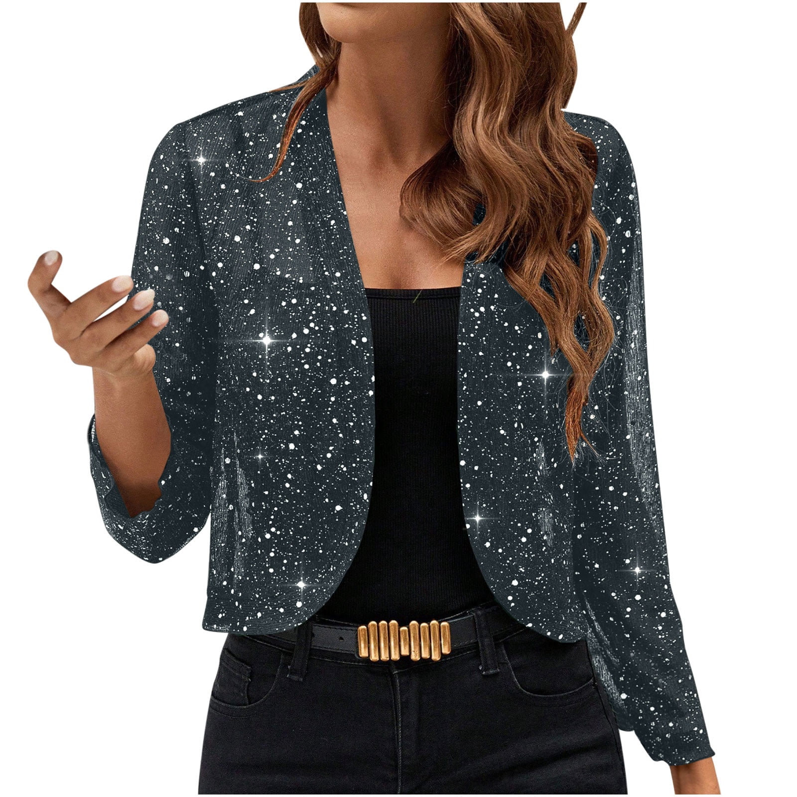 Brnmxoke Heavy Jackets for Women Plus Size Sparkly Long Sleeve Glitter ...