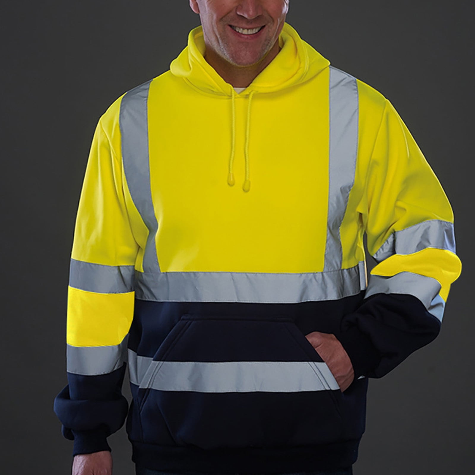 Brnmxoke High Visibility Sweatshirt for Men,Fleece Hooded Pullover,Hi-Vis Safety Hoodie Pullover ...
