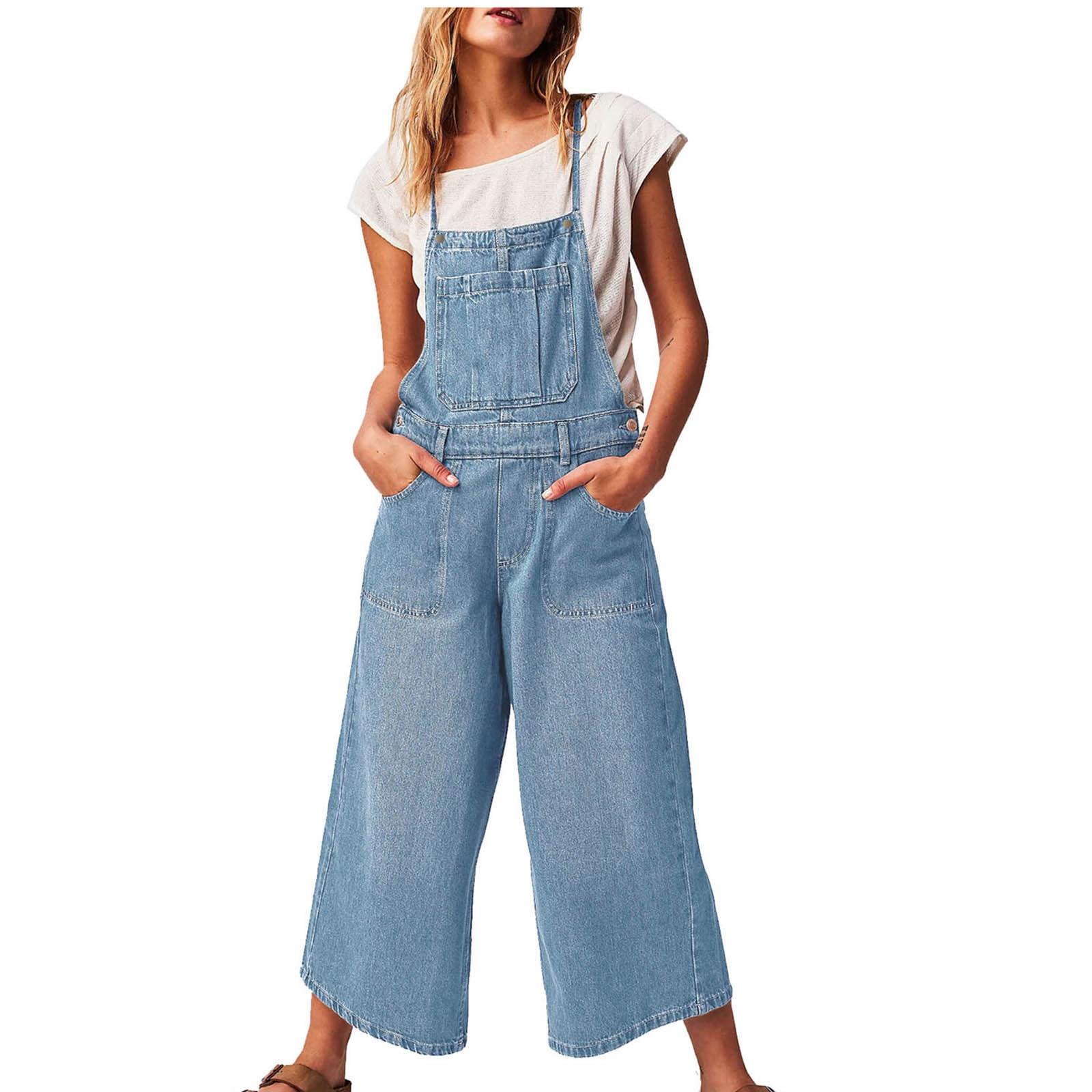 Brnmxoke Jean Jumpsuit for Women Denim Casual Stretch Denim Bib ...