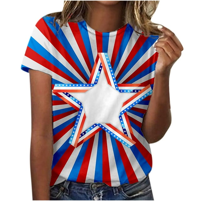Brnmxoke July 4th Womens Tops Women American Flag Shirt Memorial Day