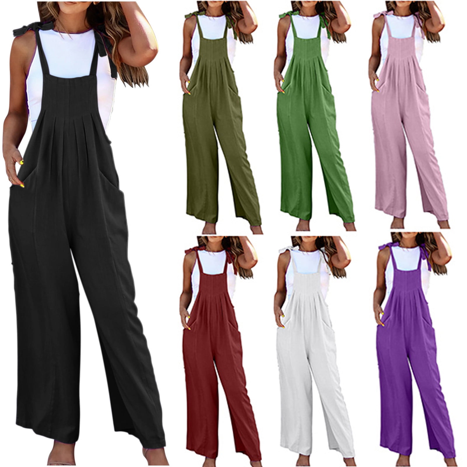 Brnmxoke Jumpsuits for Women Casual Loose Wide Leg Boho Overall ...