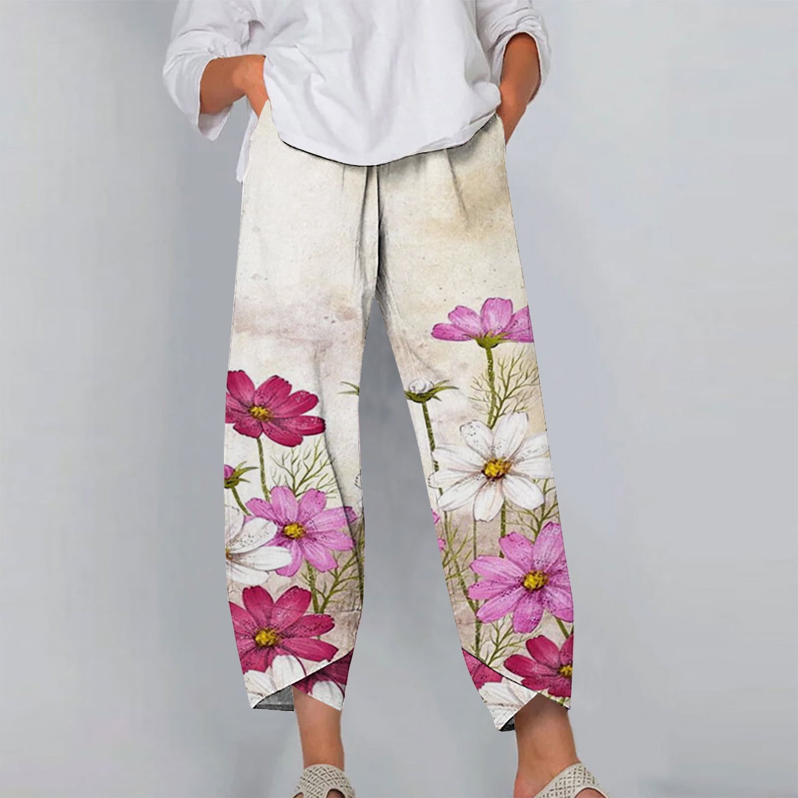 Brnmxoke Lightning Deals 2023,Womens Wide Leg Boho Linen Pants Summer ...