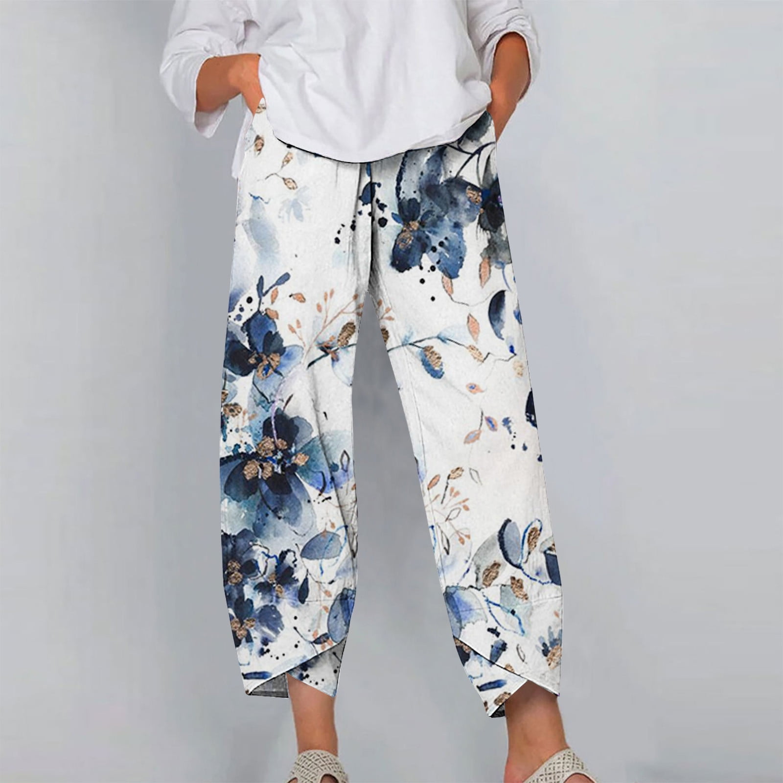 Brnmxoke Lightning Deals 2023,Womens Wide Leg Boho Linen Pants Summer ...