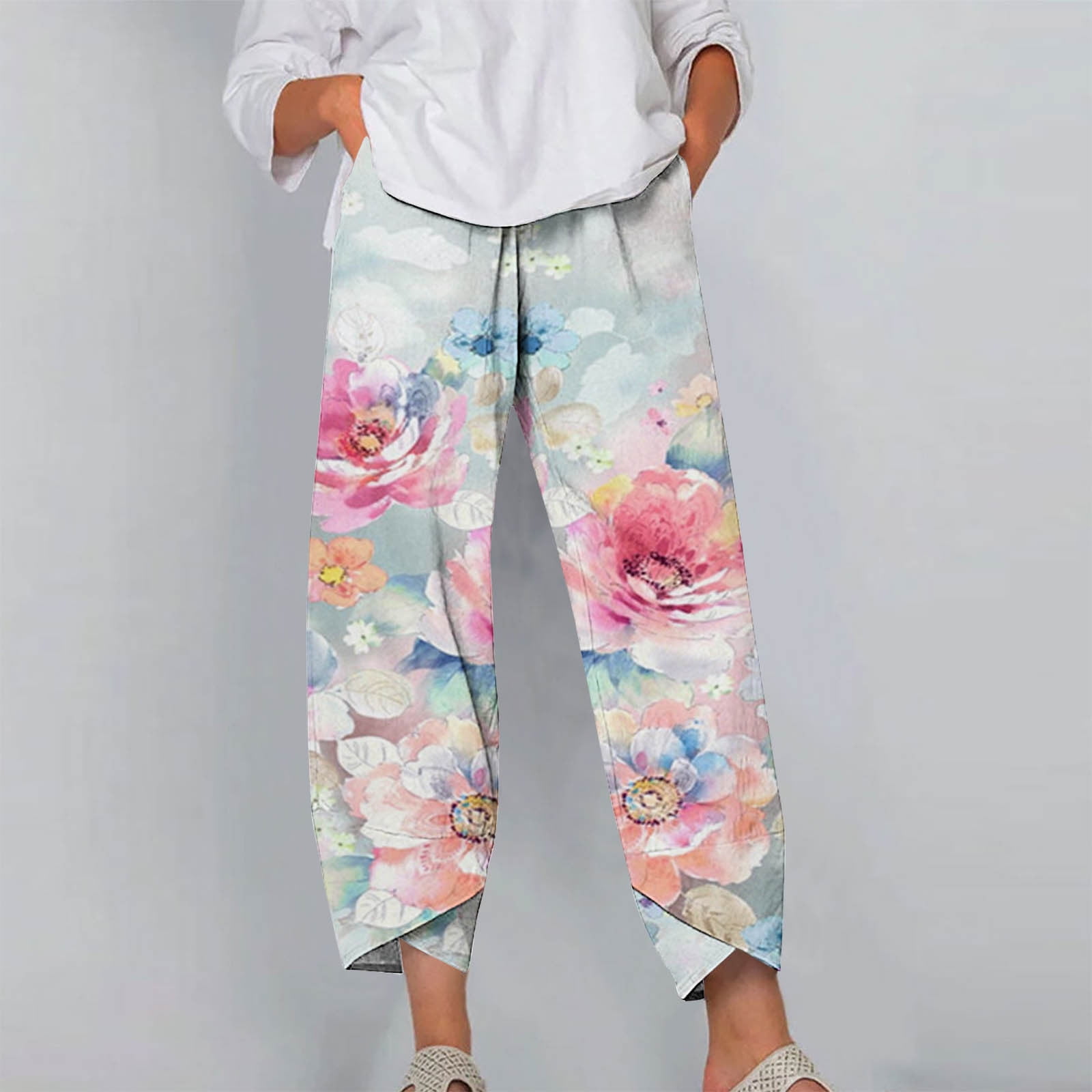 Brnmxoke Lightning Deals 2023 Womens Wide Leg Boho Linen Pants Summer