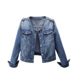 Brnmxoke Lightweight Denim Jackets for Women Plus Size Collarless ...