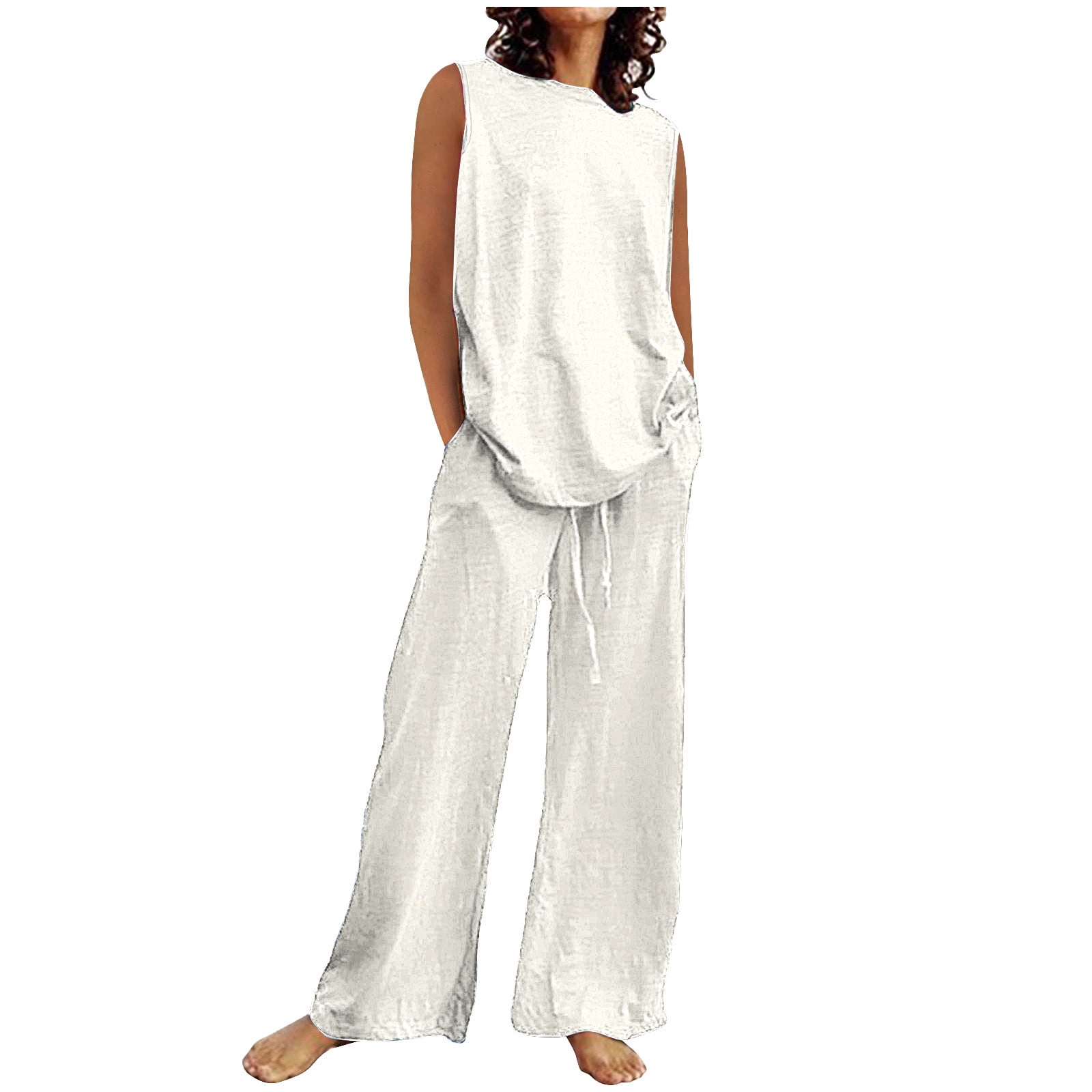 Brnmxoke Linen Pants Suits For Women Womens 2 Piece Outfits Summer