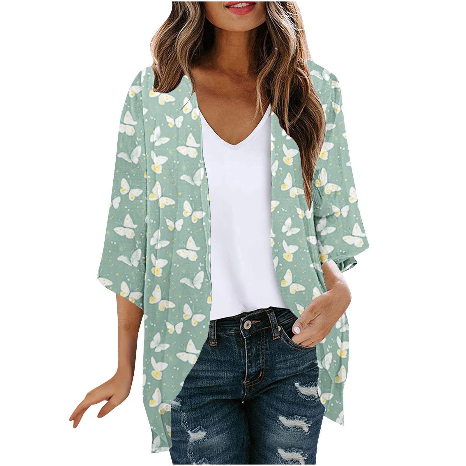 Brnmxoke Long Cardigan Women Summer Casual Printed Chiffon Kimono ...
