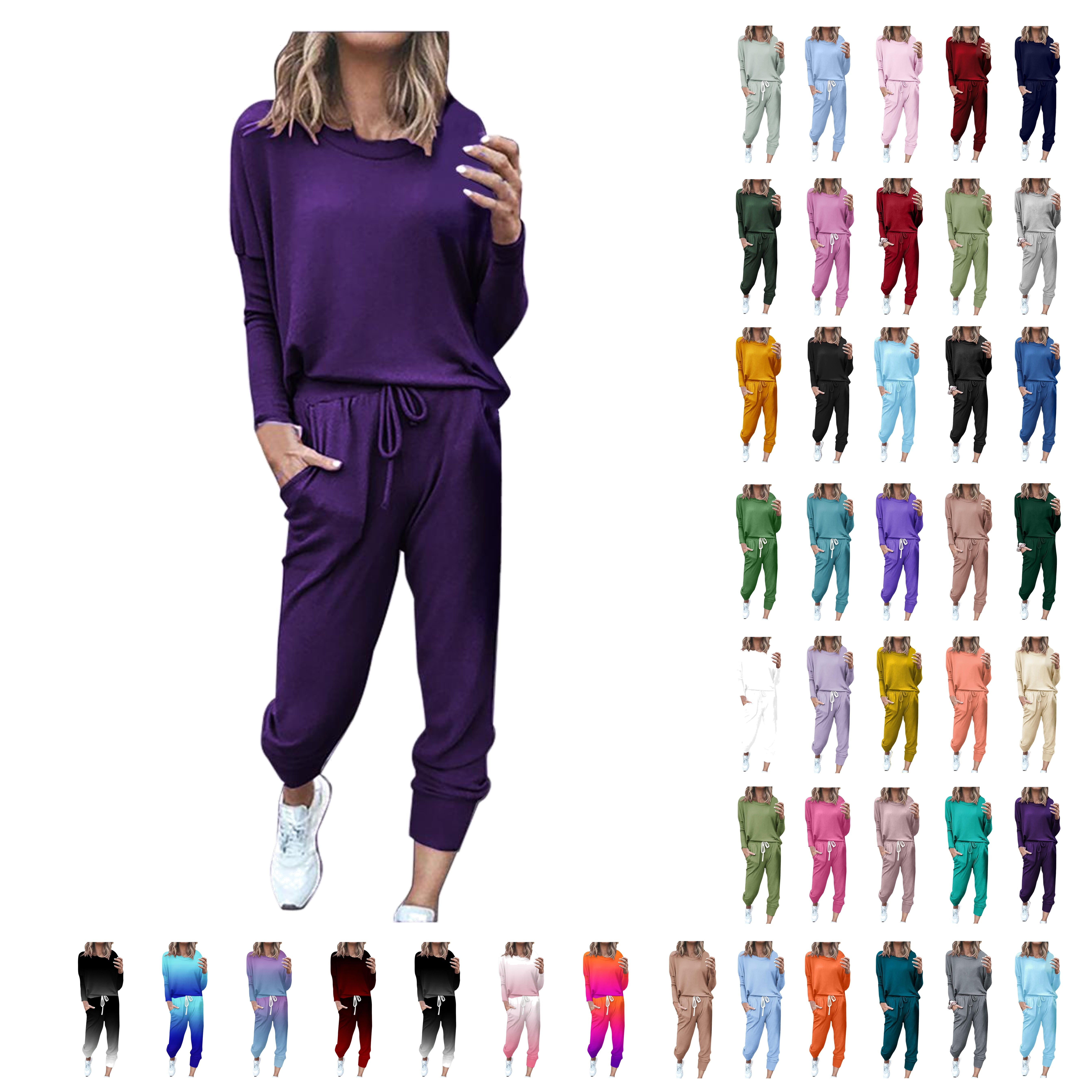Brnmxoke Lounge Sets for Women 2 Piece Outfits Sweatsuit Solid Color ...