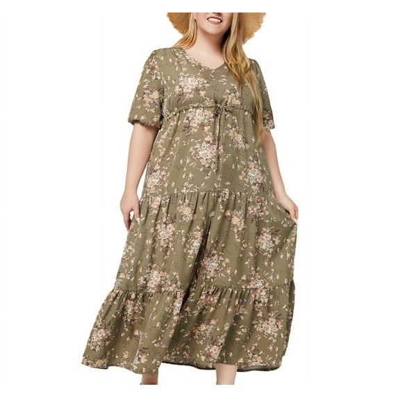 Brnmxoke Maxi Dresses for Plus Size Women 2026 Loose Floral Print Puff ...