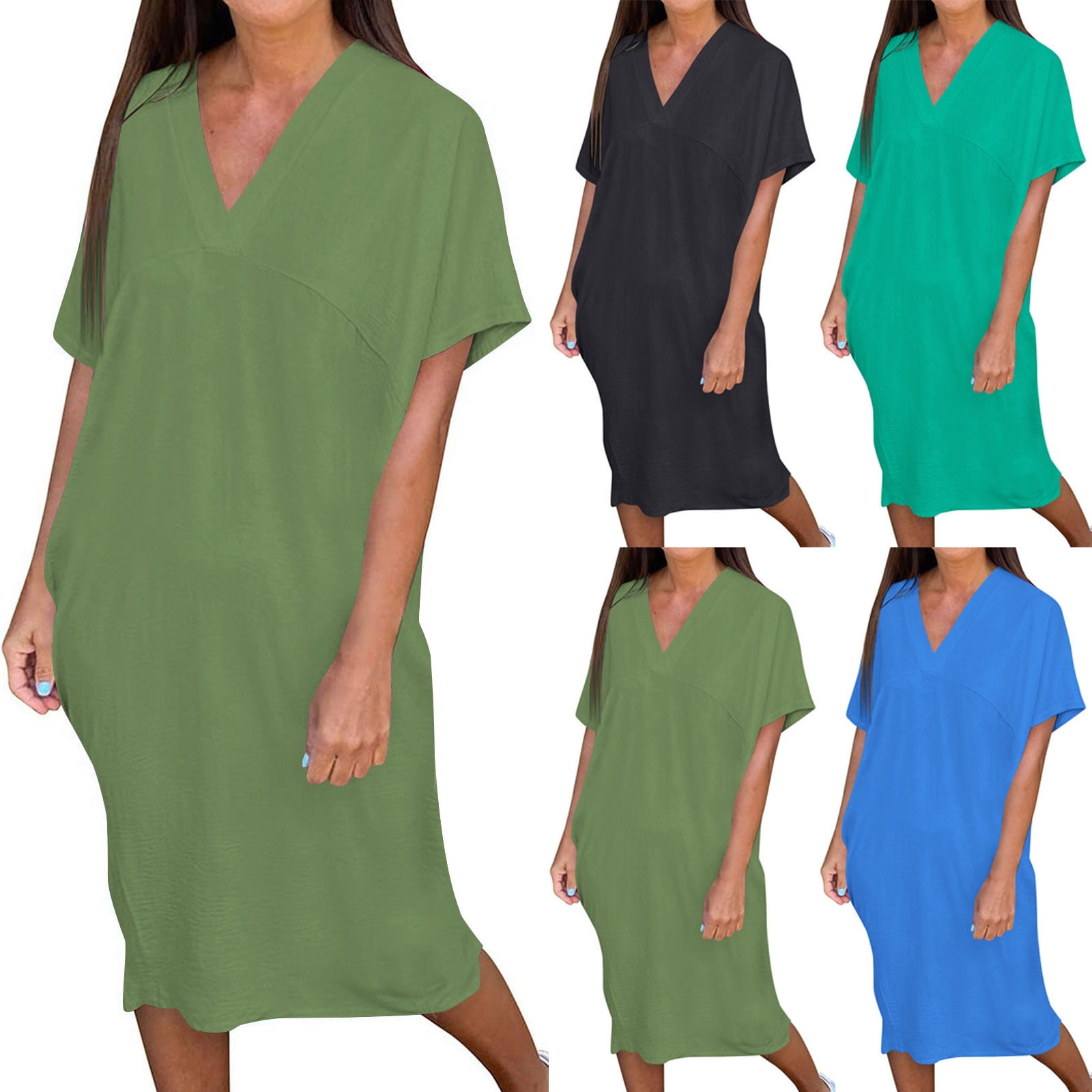 Brnmxoke Maxi Dresses for Women 2025 Summer Vacation Short Sleeve V ...