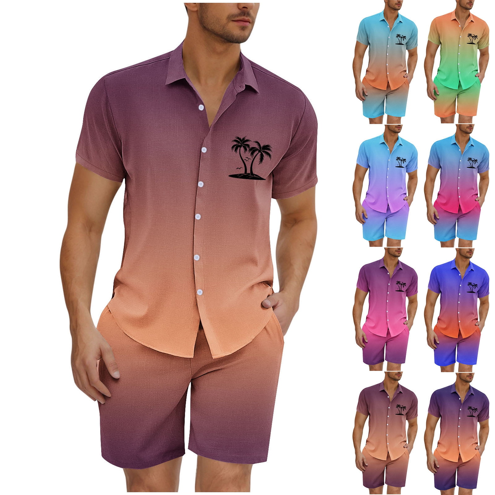Brnmxoke Men's Hawaiian Matching Set Summer Tropical Beach Shirt 2 ...